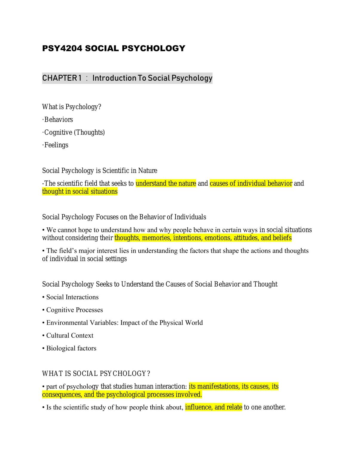 PSY4204 Social Psychology Notes | PSY4204 - Social Psychology - INTI ...