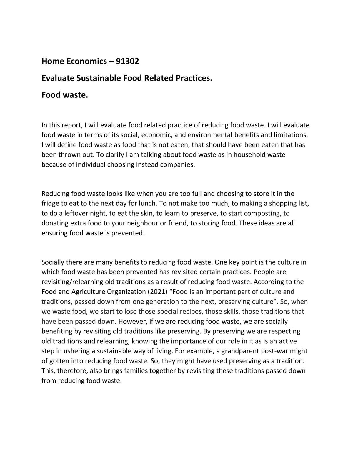 Food waste internal | Home Economics - Level 3 NCEA | Thinkswap