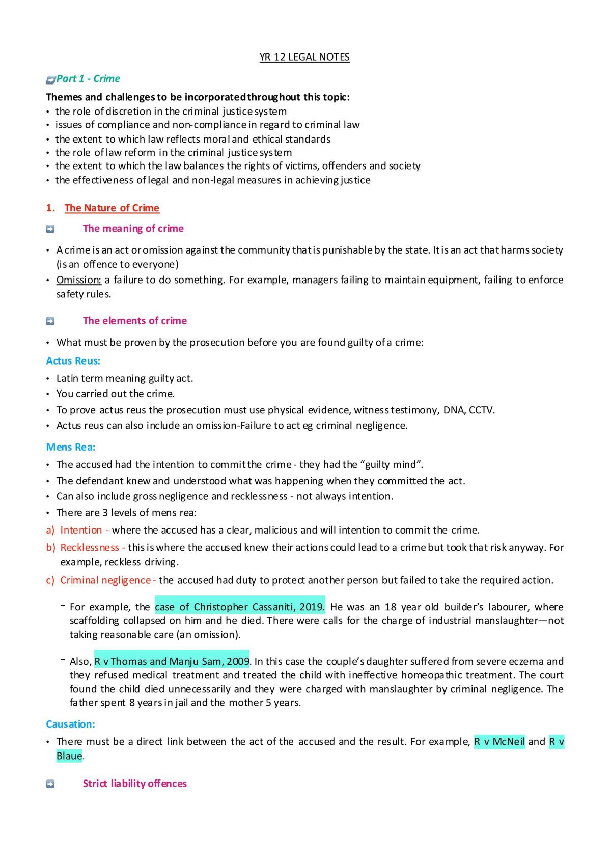 Crime section 1 2 3 4 | Legal Studies - Year 12 HSC | Thinkswap