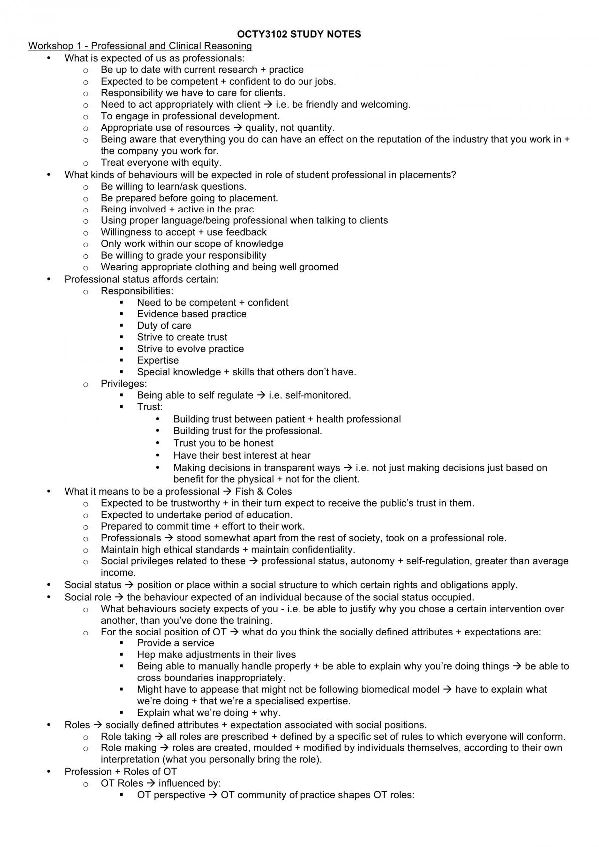 Being an Occupational Therapist Notes | OCTY3102 - Becoming an Occ Thy ...