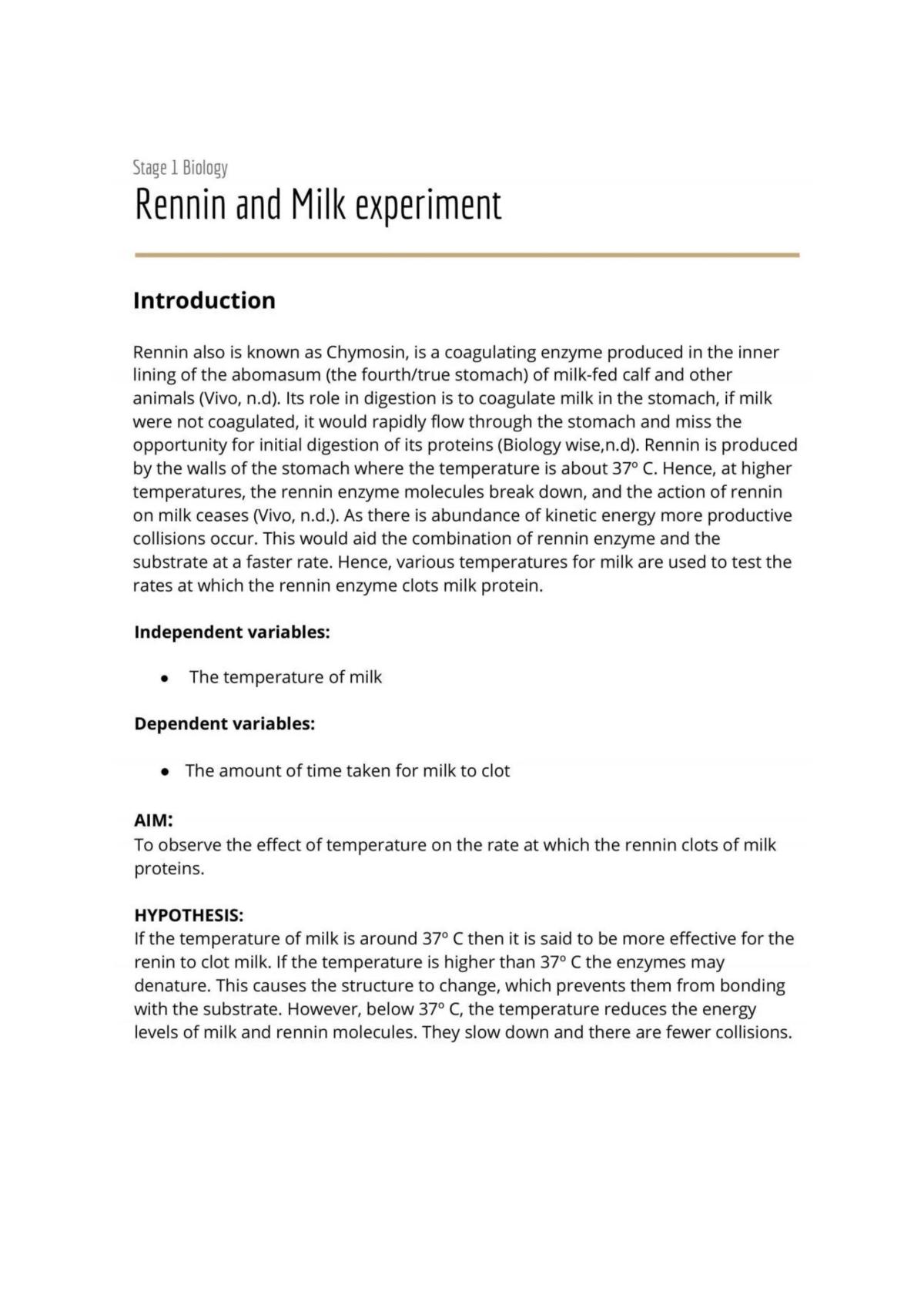 milk expremient enzymes | Biology - Year 11 HSC | Thinkswap