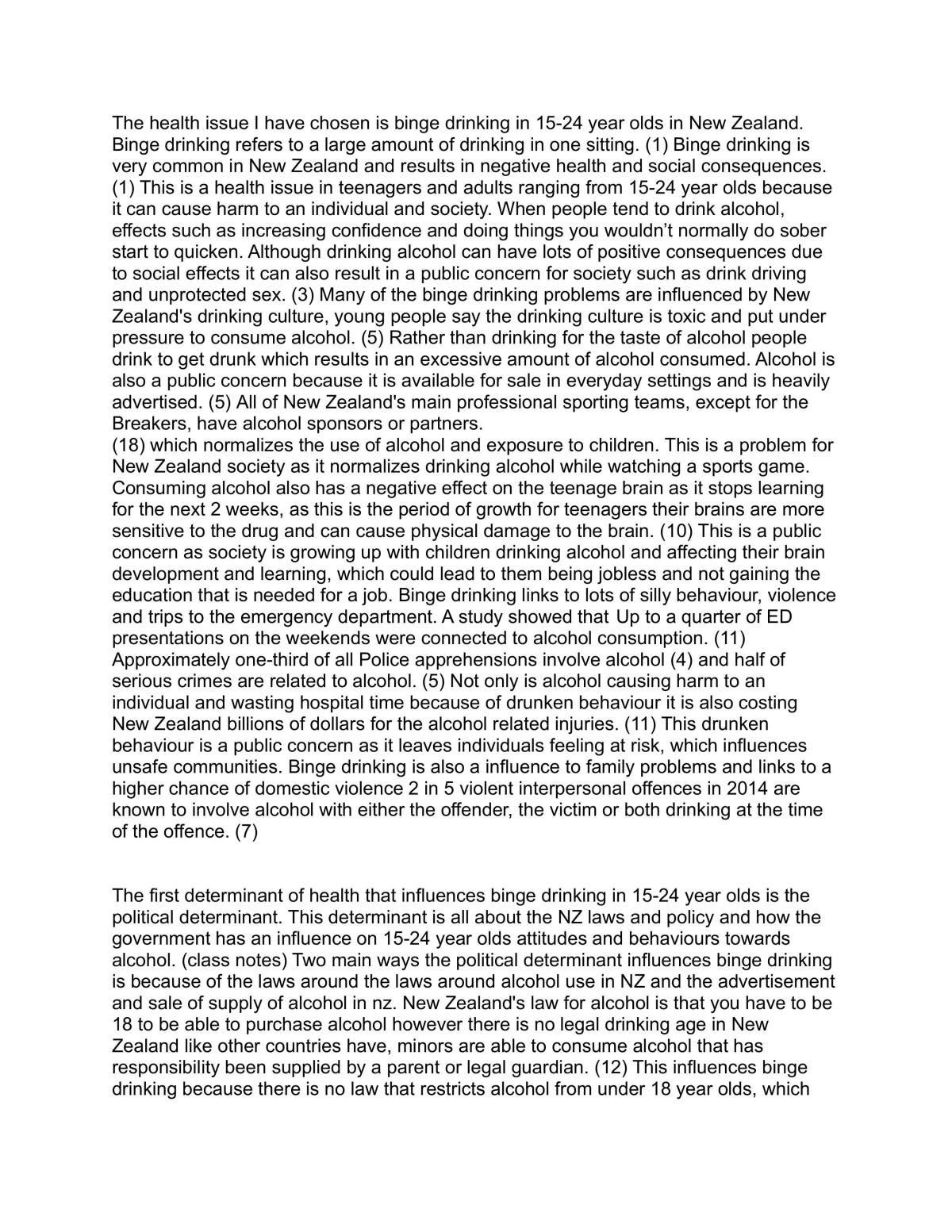 Essay discussing the health issue of binge drinking in 15-24 year olds ...