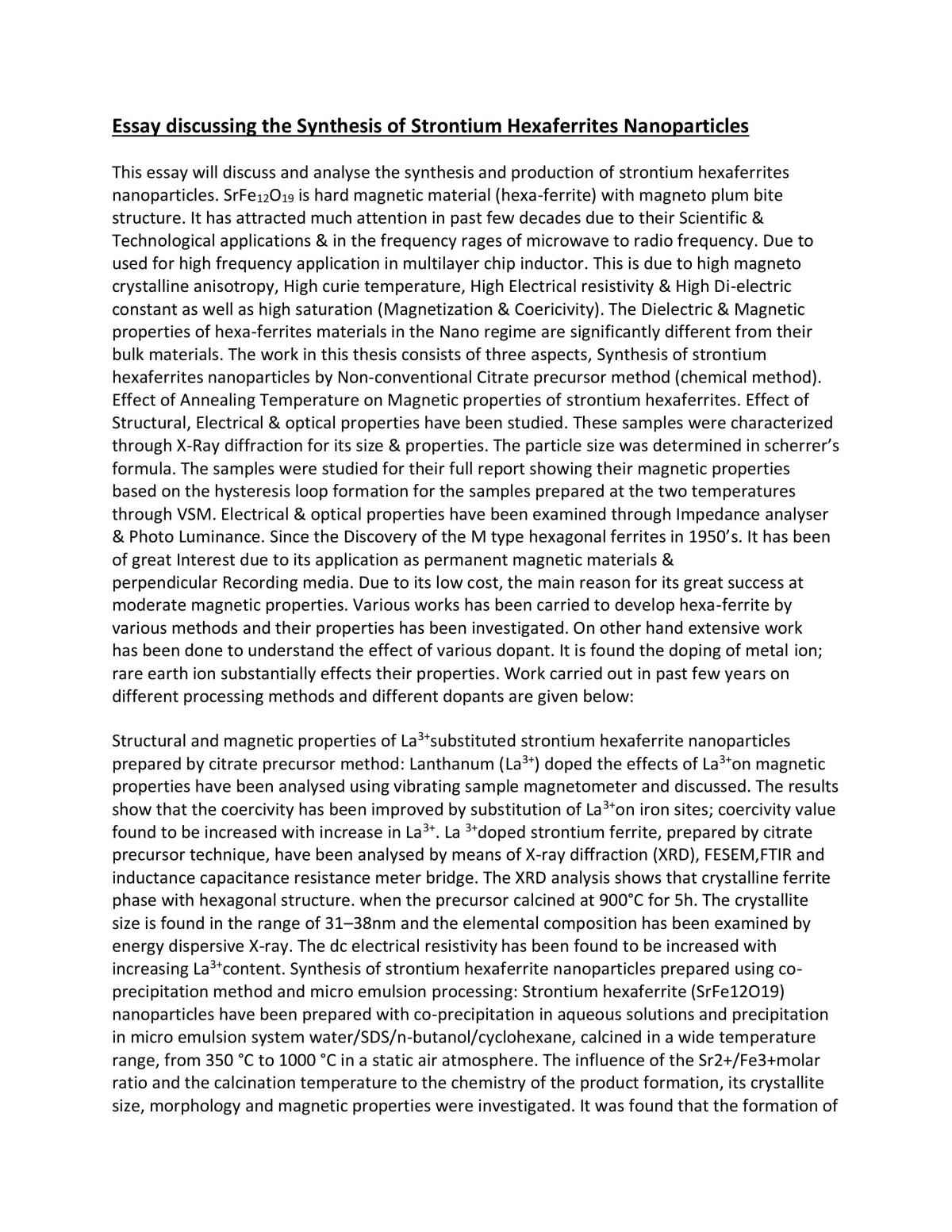 Synthesis and Production of Strontium Hexaferrites Nanoparticles ...