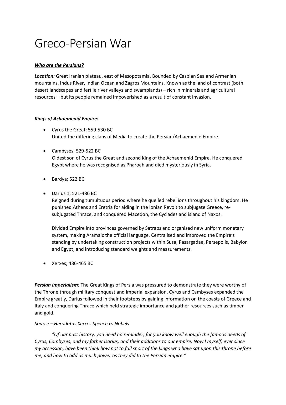 Greco-Persian War - Study Notes | Ancient History - Year 12 HSC | Thinkswap