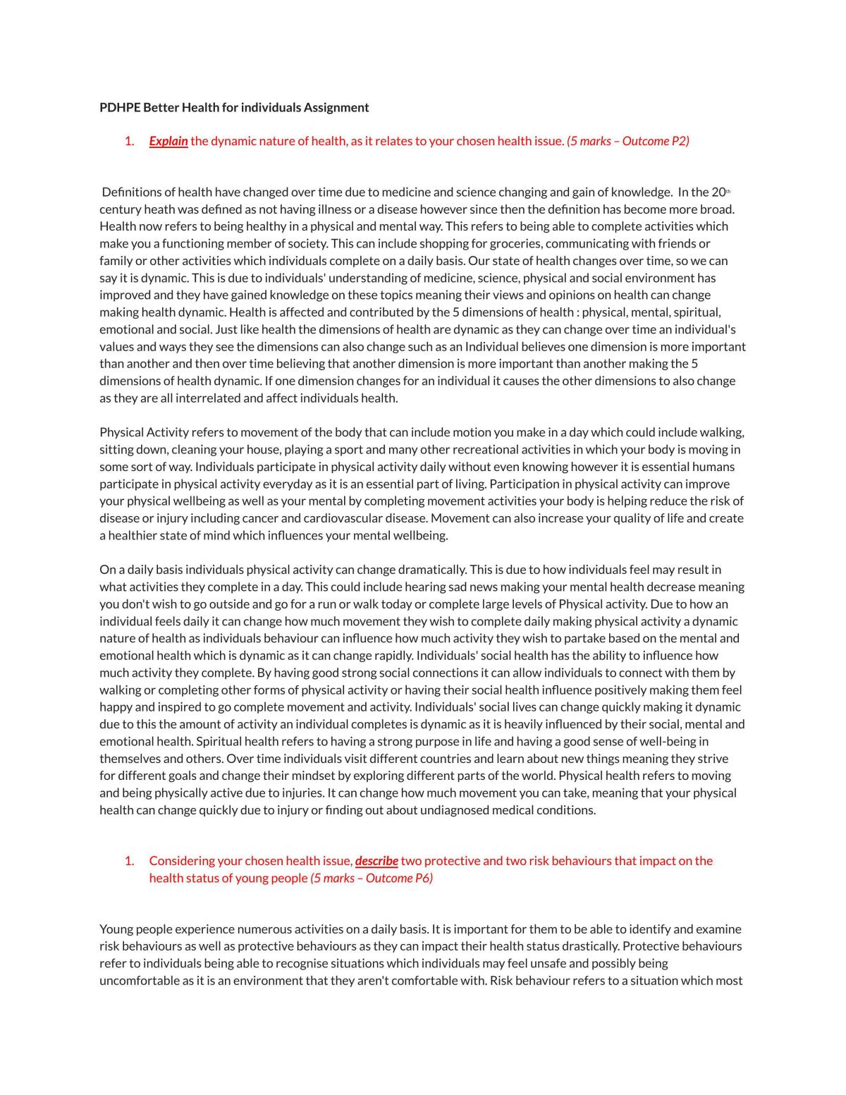Better Health for Individuals Assignment | Personal Development, Health ...