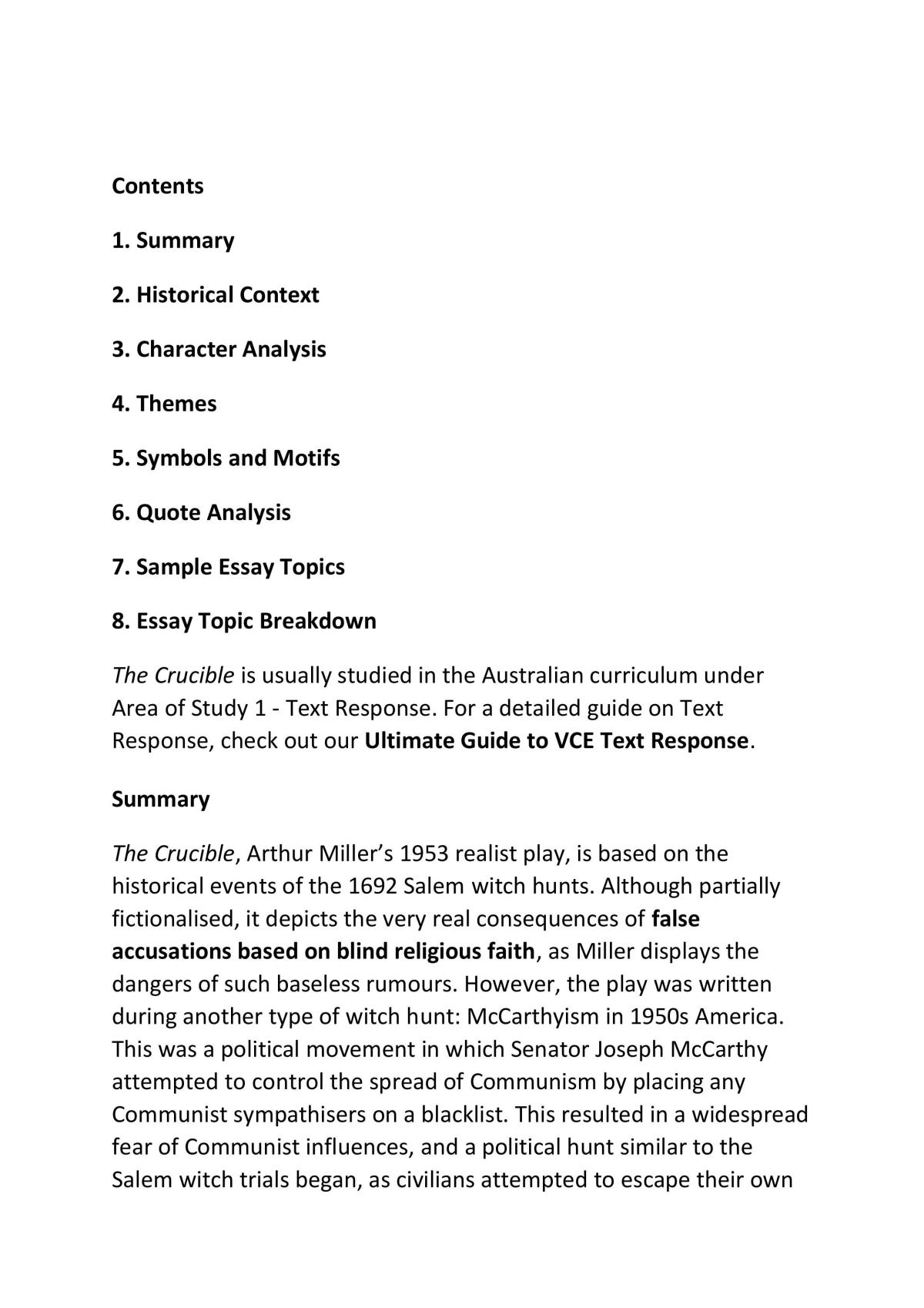 The Crucible Notes | English - Year 12 SACE | Thinkswap