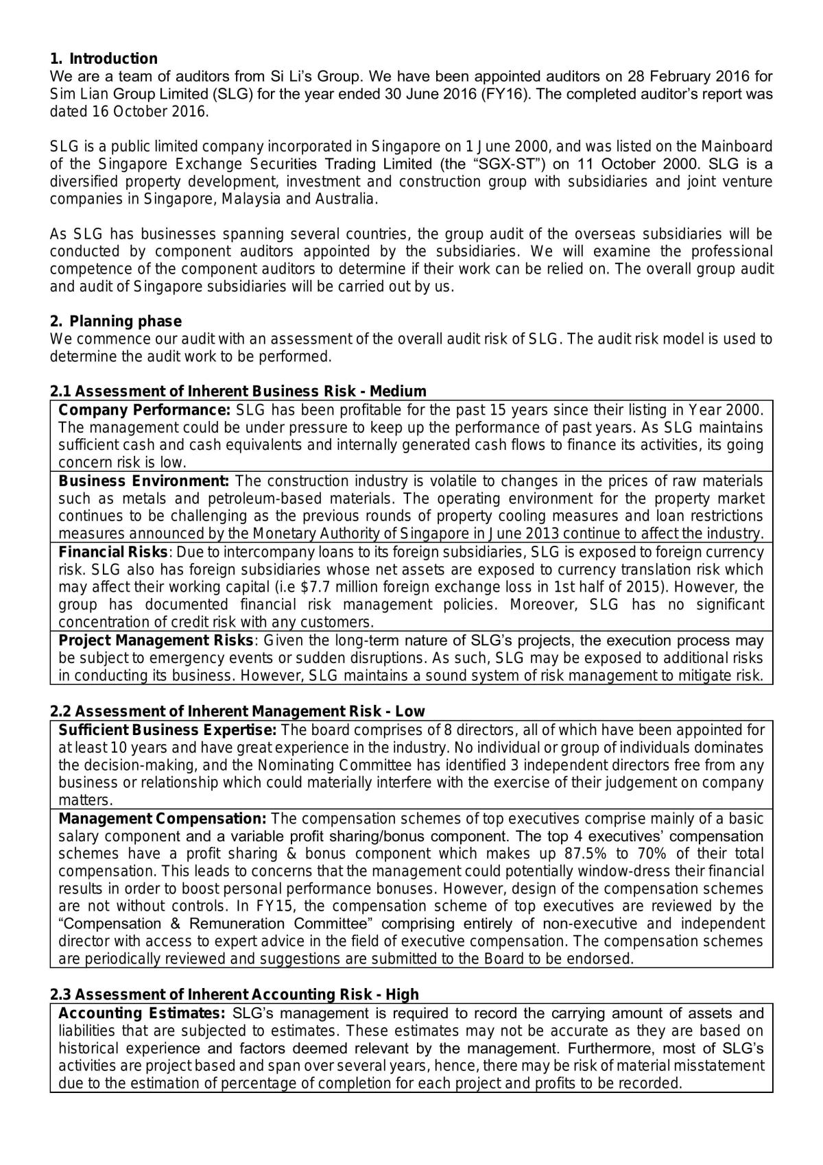 ACC3701 - Sim Lian Group Limited Project | ACC3701 - Assurance and ...