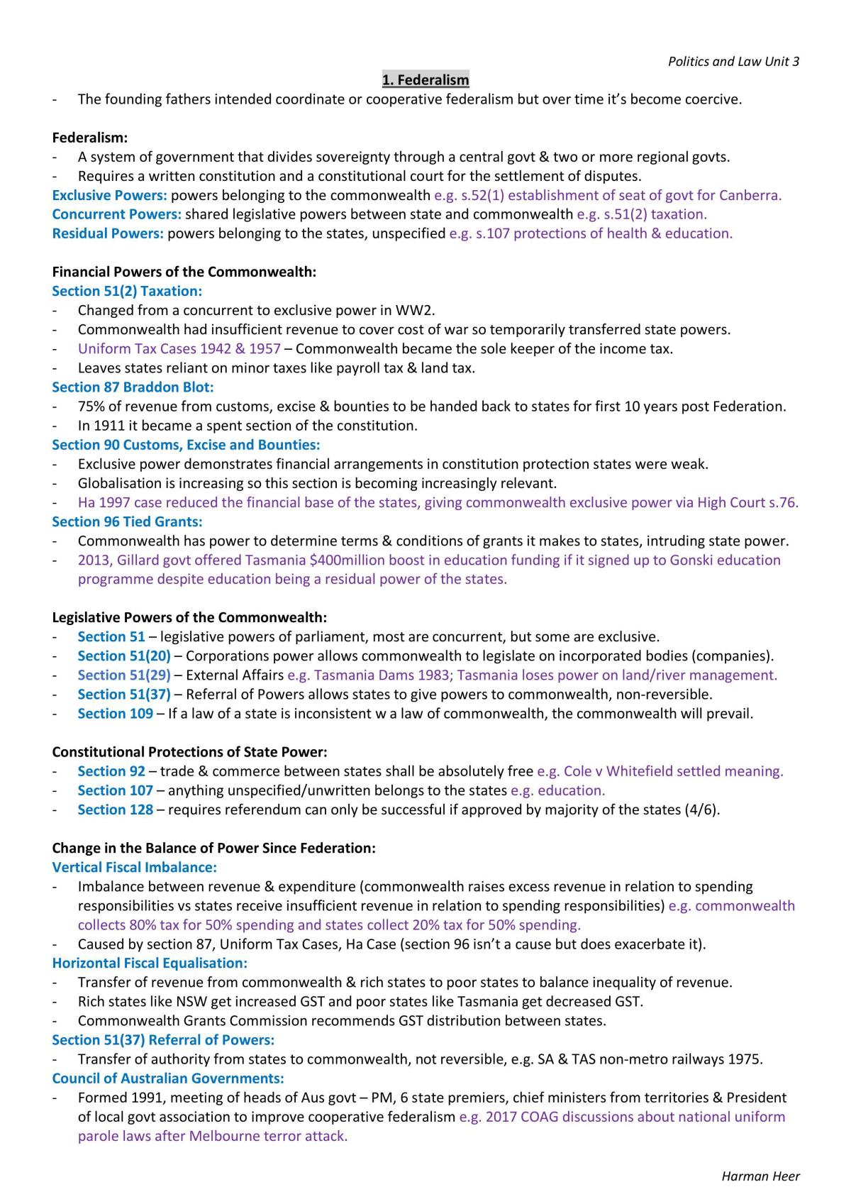 Politics and Law Full Notes | Politics and Law - Year 12 WACE | Thinkswap