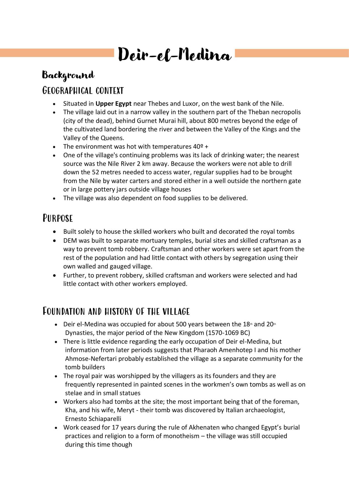 Deir-el-Medina Study Notes | Ancient History - Year 11 HSC | Thinkswap