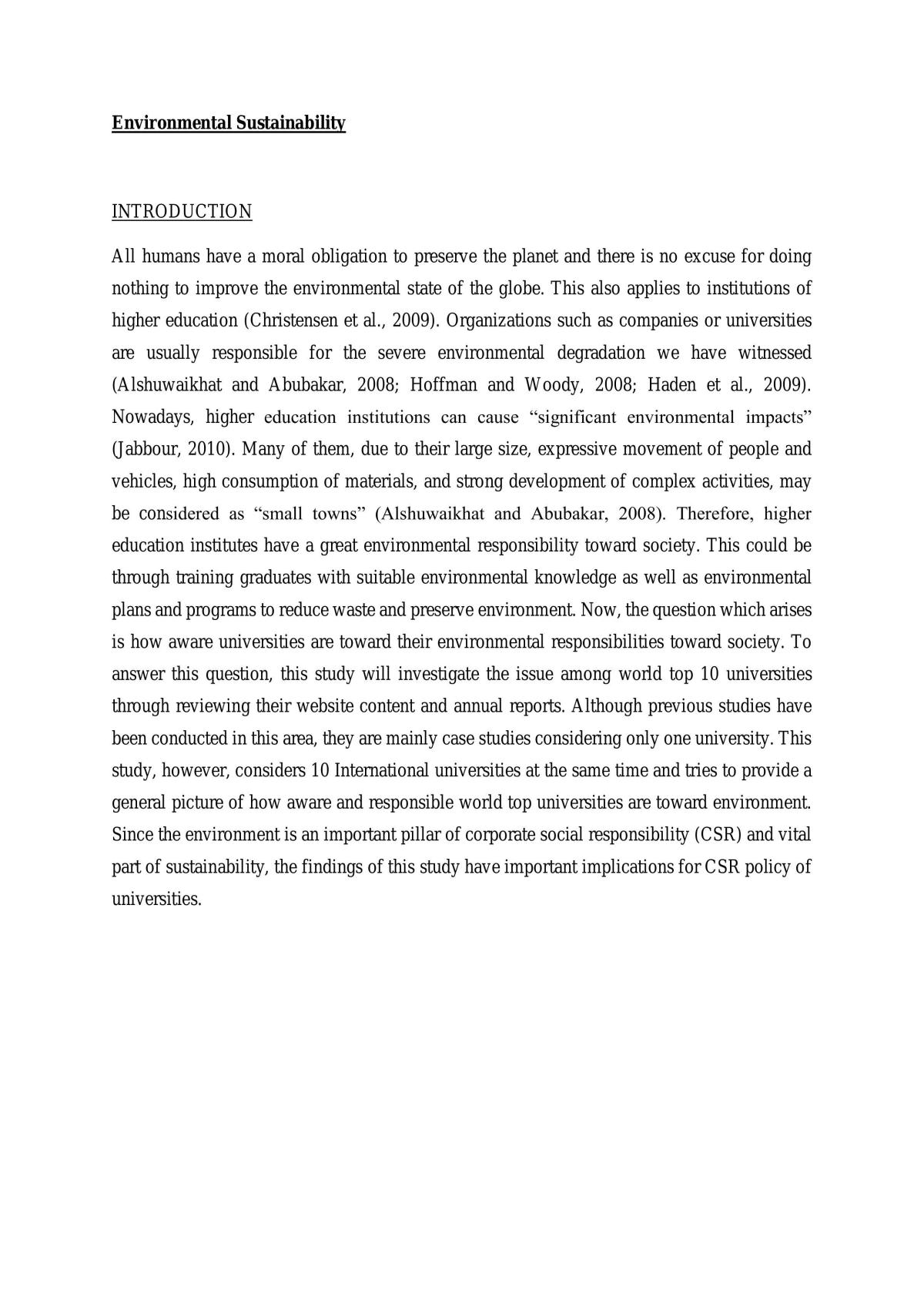 Environmental Sustainability Essay | ES8006 - Environmental ...