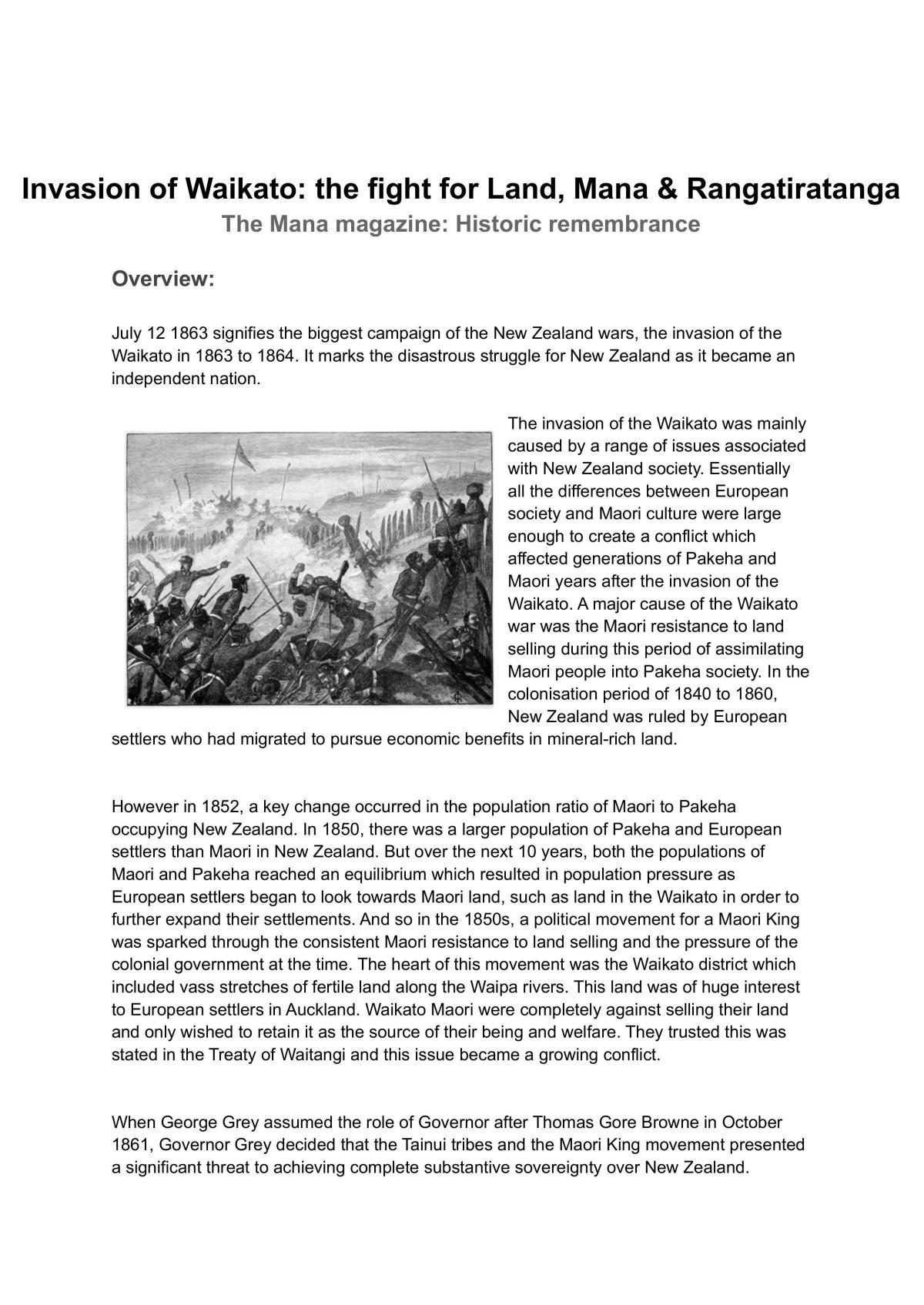 History: Invasion of Waikato | History - Level 2 NCEA | Thinkswap