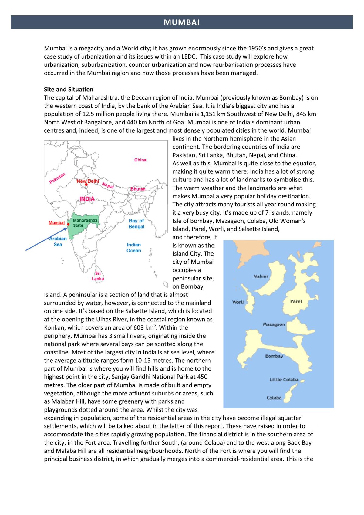 Mumbai Urban Challenges | Geography - Year 12 WACE | Thinkswap