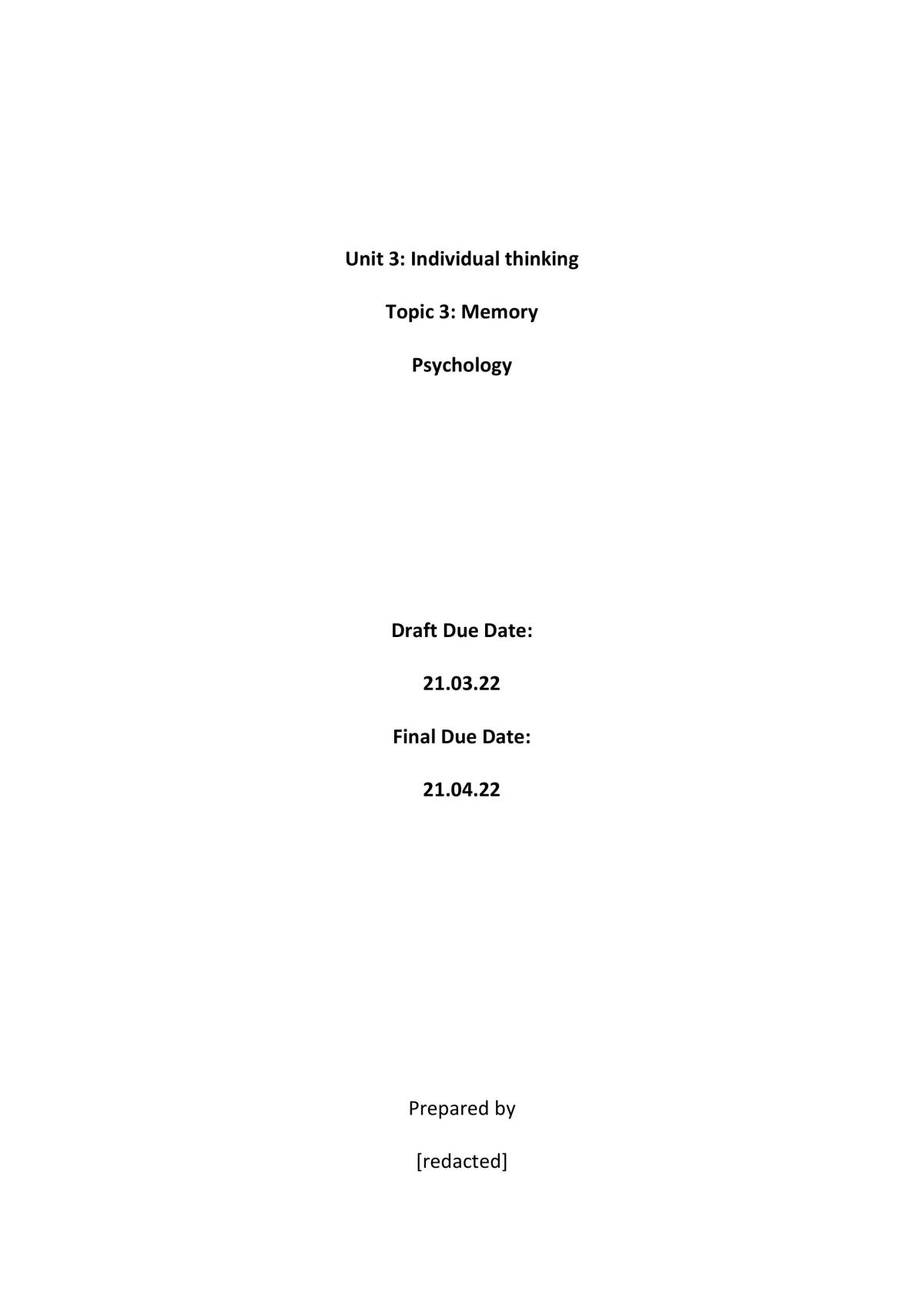 Psychology IA2 | Psychology - Year 12 QCE | Thinkswap