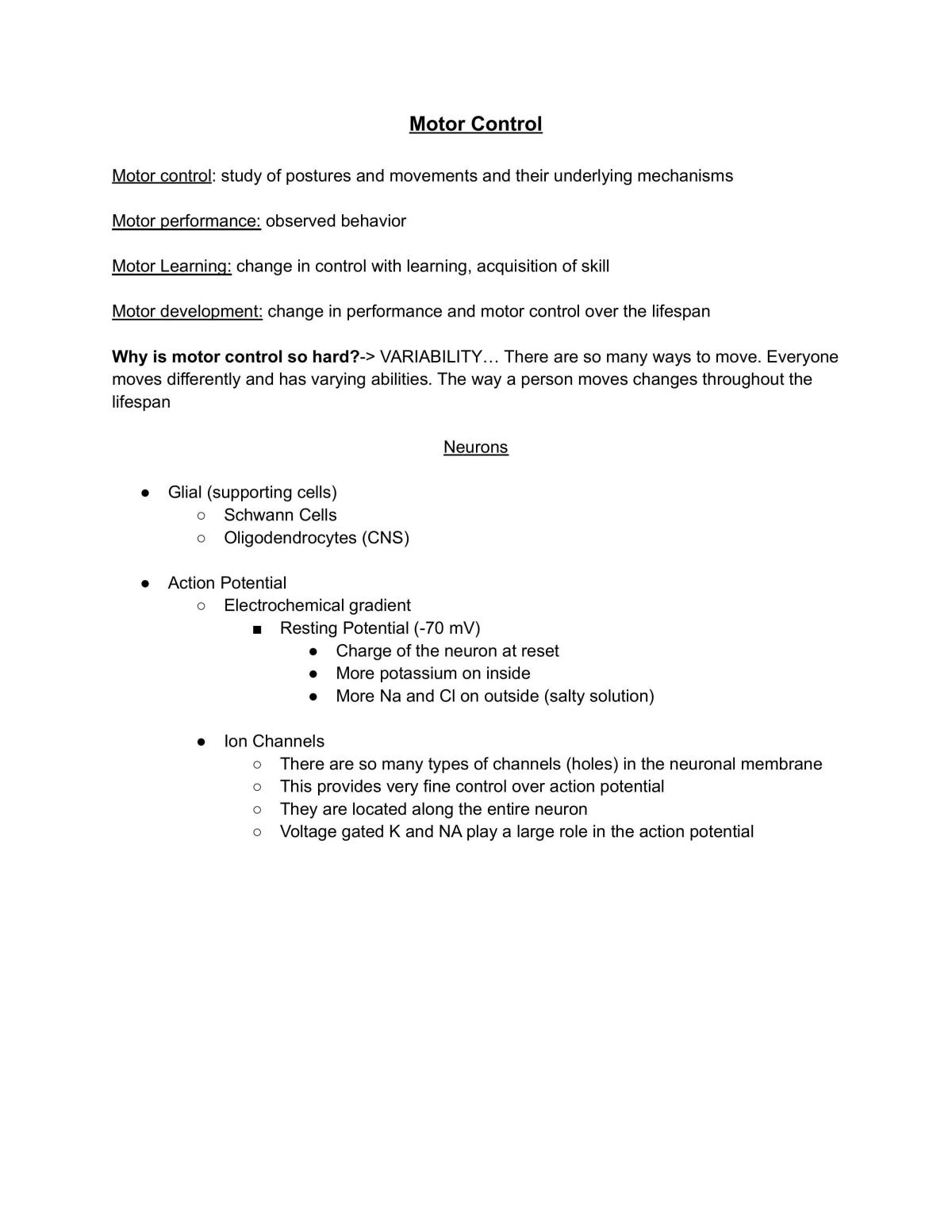 Motor Control Notes | HUMB2010 - Motor Control - Curtin | Thinkswap