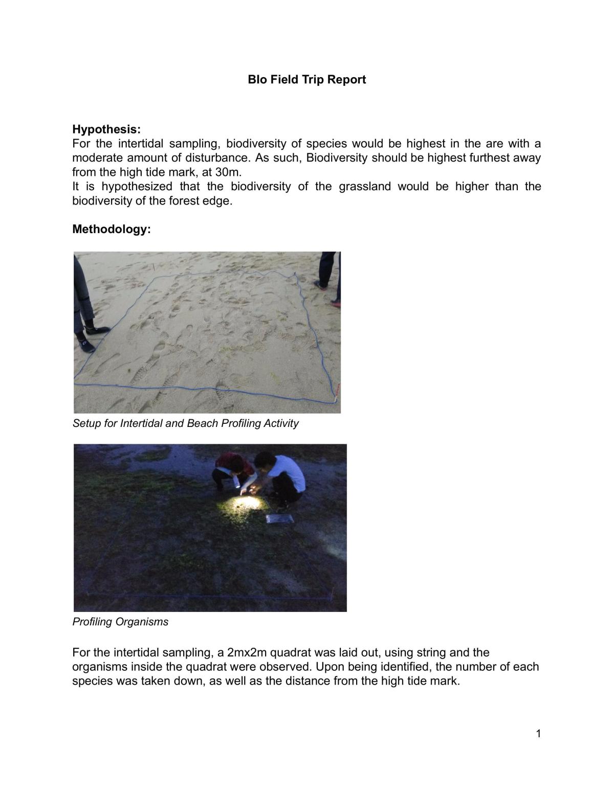 Bio field trip | Biology H1 - GCE A Level | Thinkswap