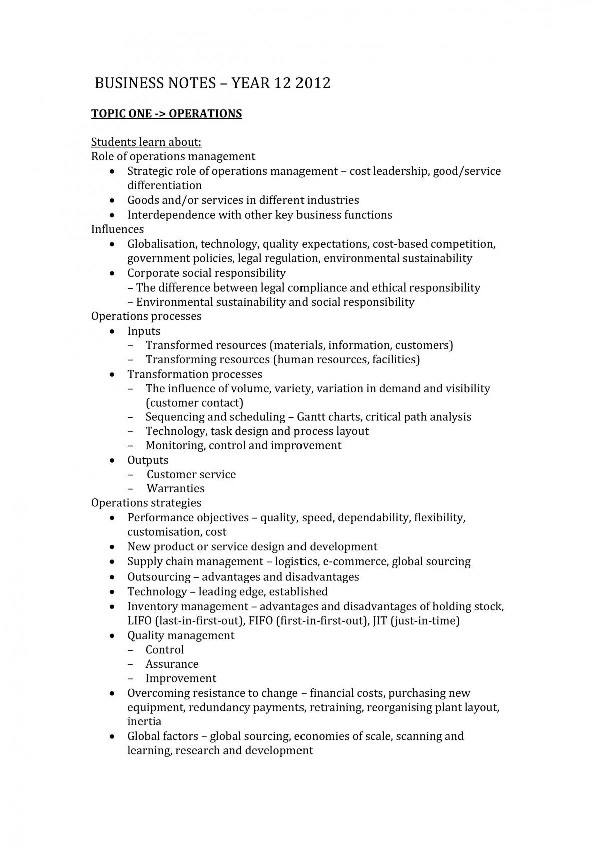 Completed Business Notes | Business Studies - Year 12 HSC | Thinkswap