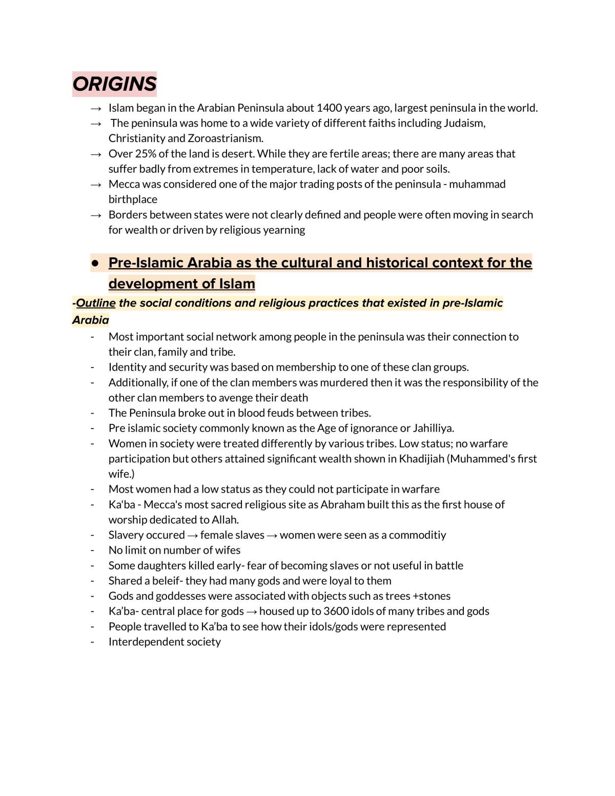 Islam notes for sor 1 | Studies of Religion I - Year 11 HSC | Thinkswap
