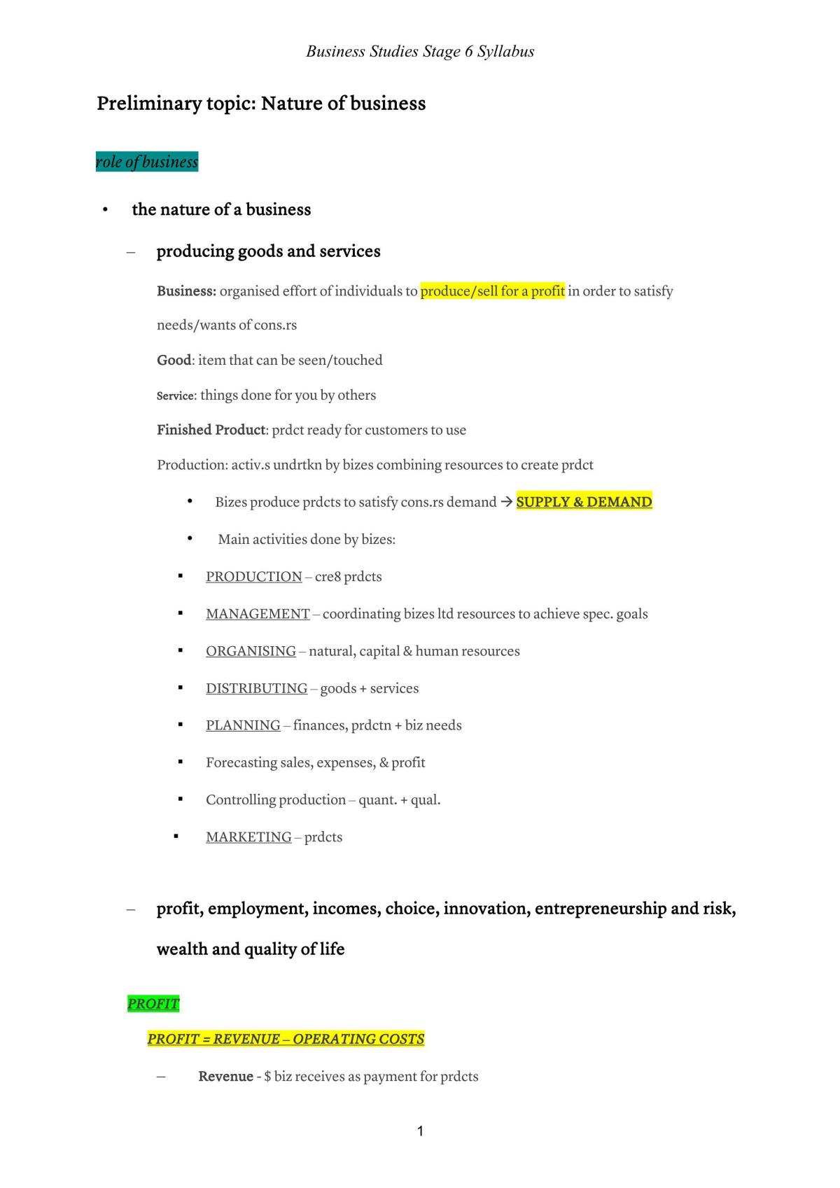 Preliminary Business Studies Syllabus Notes | Business Studies - Year ...