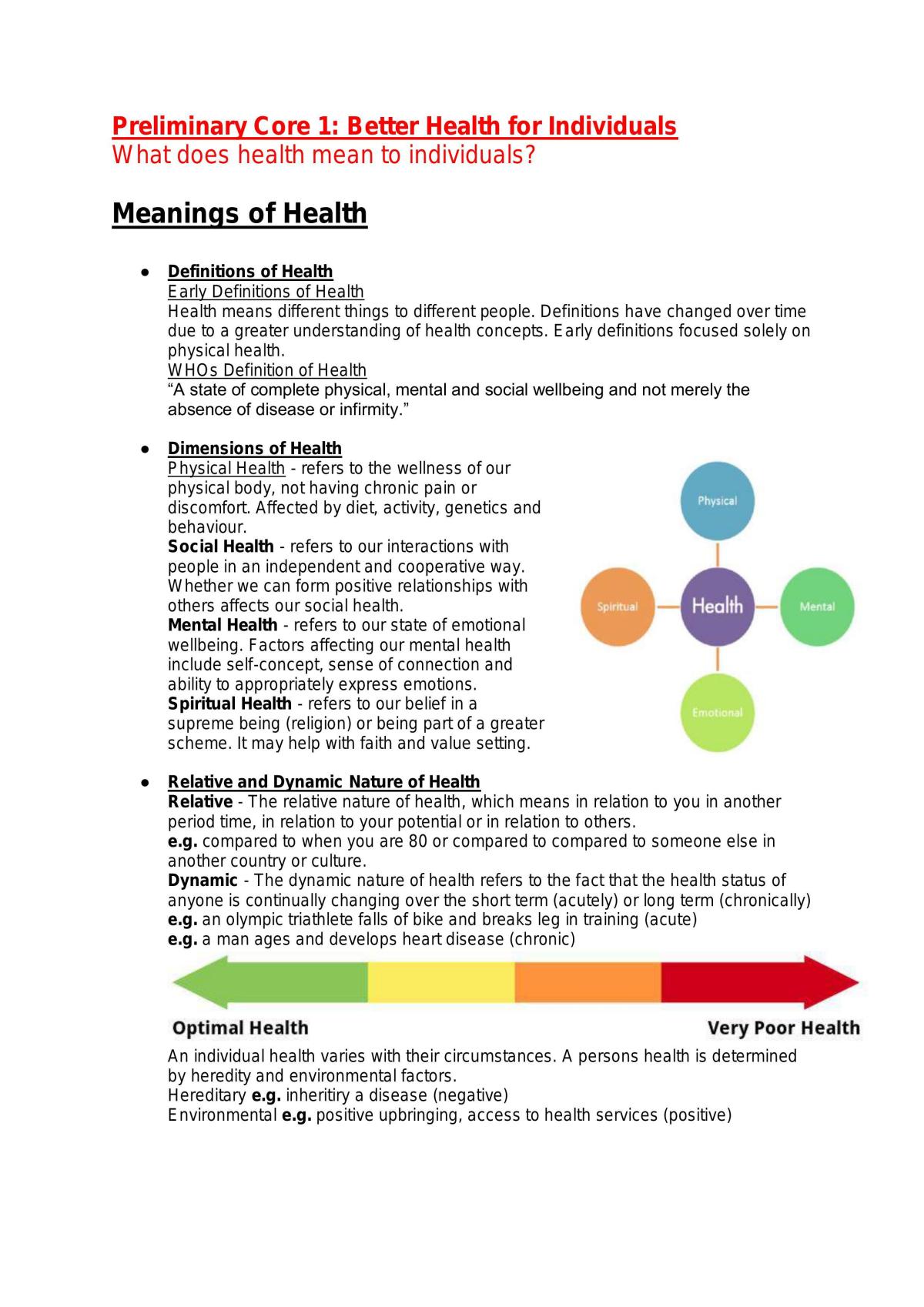 Year 11 prelim notes on Core 1: Better Health for Individuals ...
