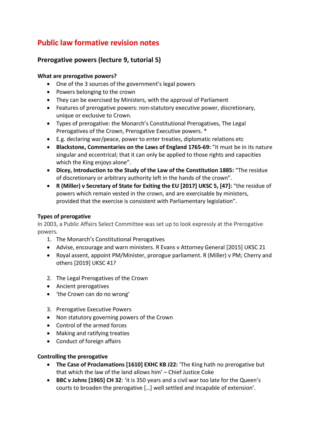 Public Law Formative Notes | LAW4001 - Public Law - QMUL | Thinkswap