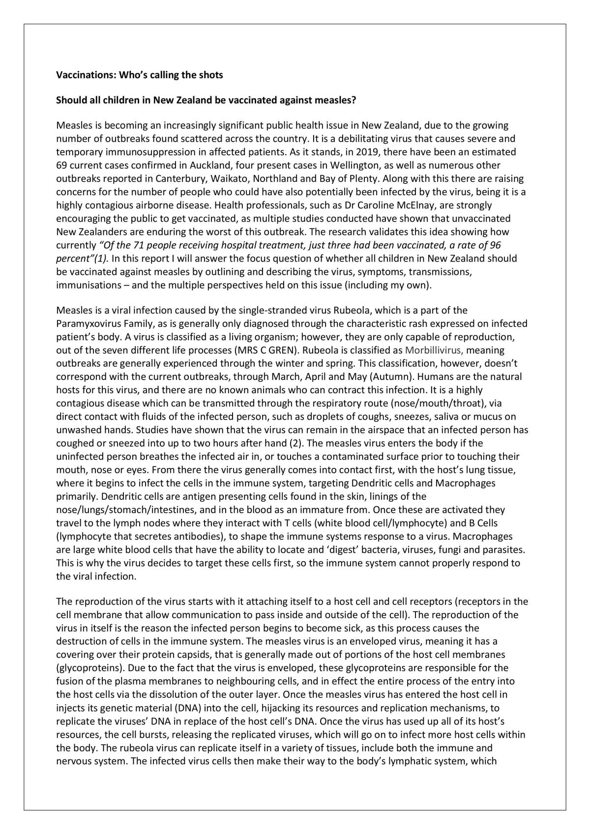 Biology Level 1 AS90926 Biological Issue Report | Biology - Level 1 ...