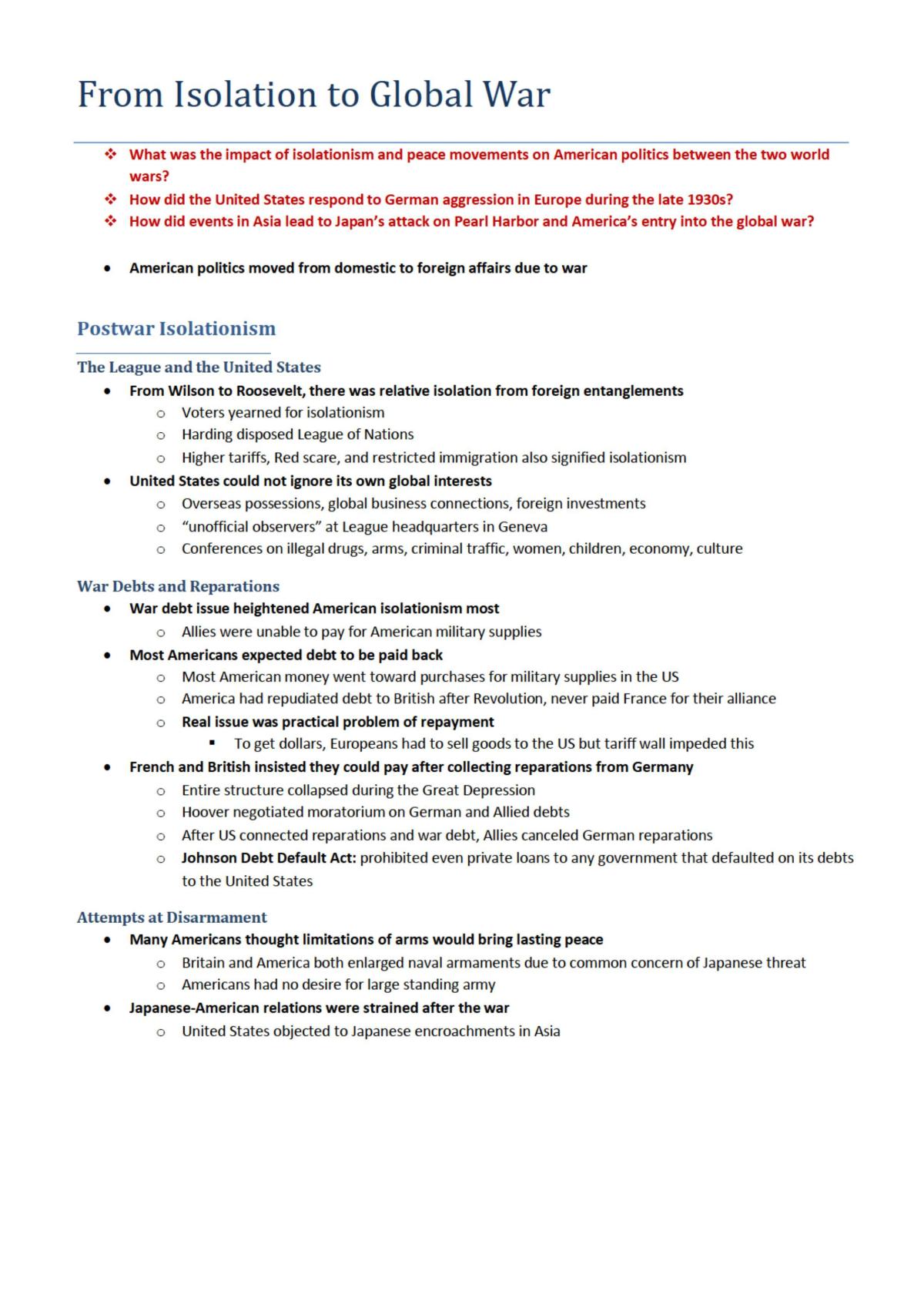 From Isolation to Global War Study Notes | AP United States History ...