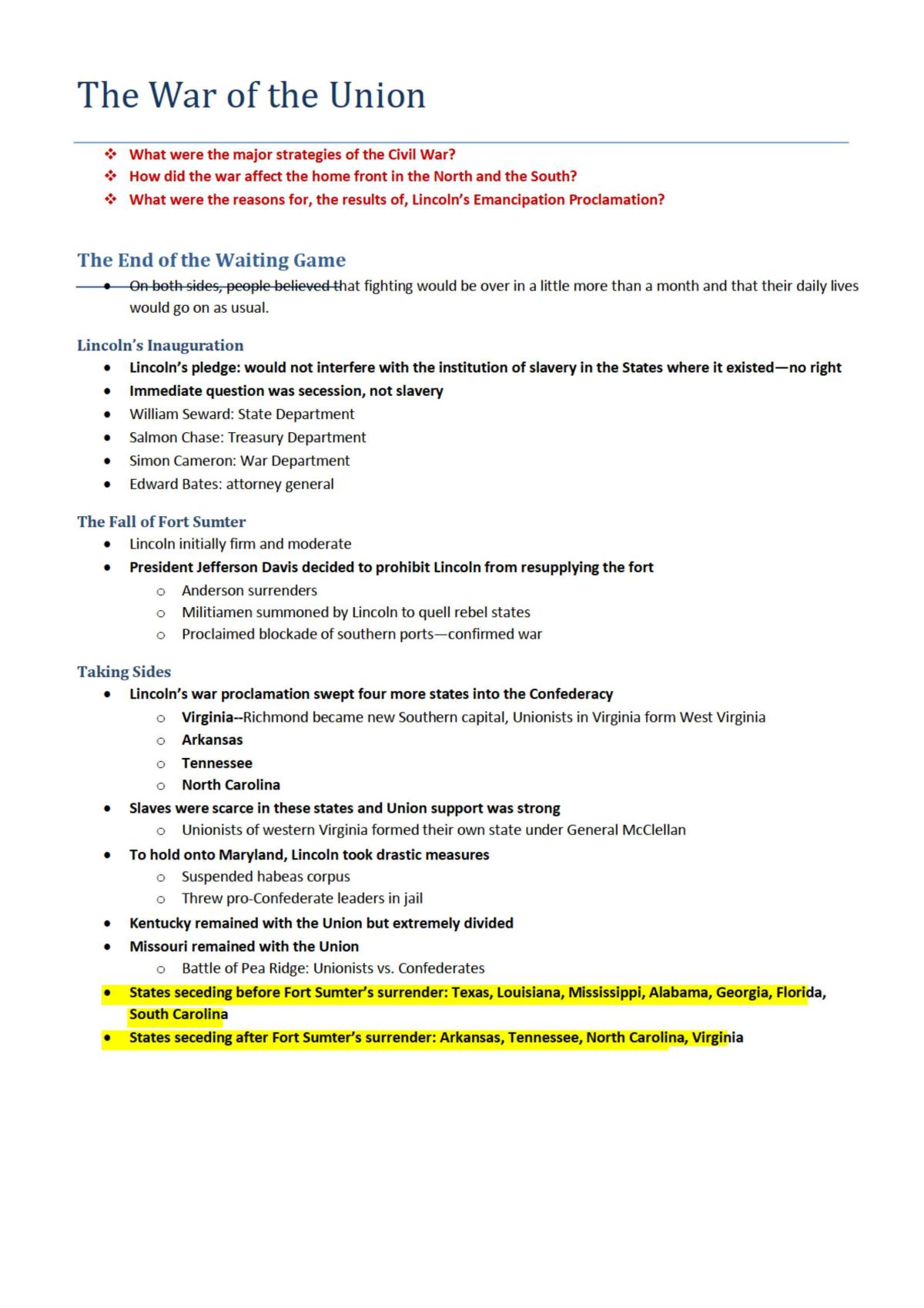 The War of the Union Study Guide | AP United States History - AP ...