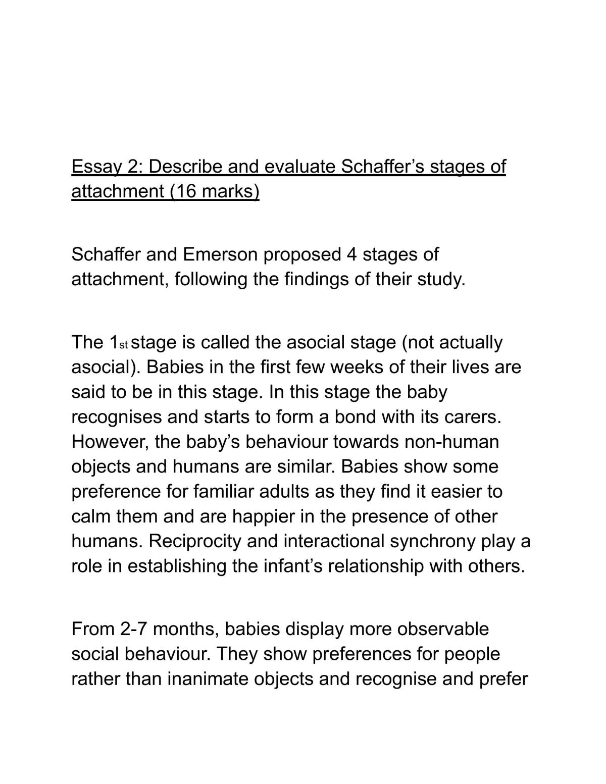 Attachment: Describe and evaluate Schaffer's stages of attachment ...