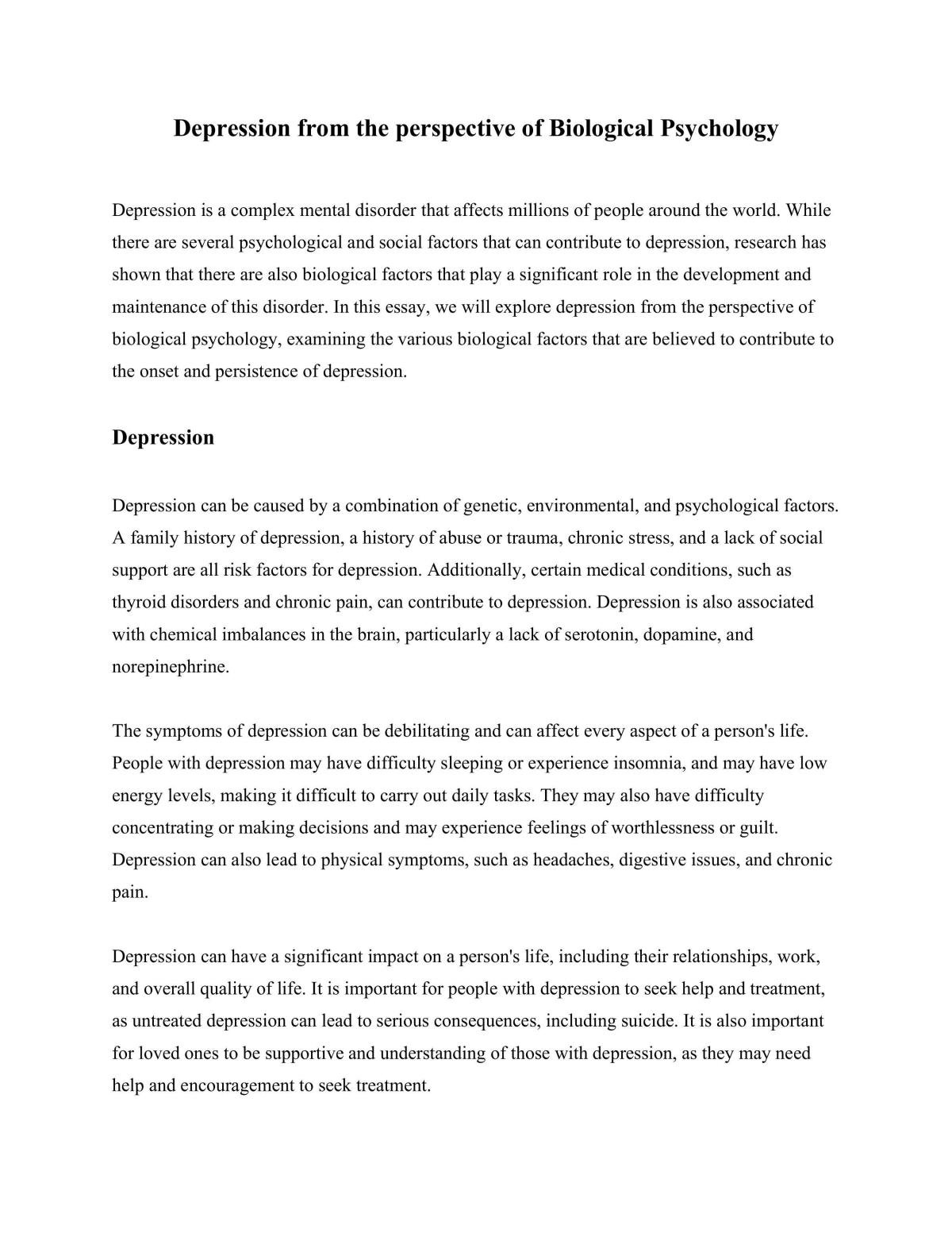 Depression from the perspective of Biological Psychology | Psychology ...