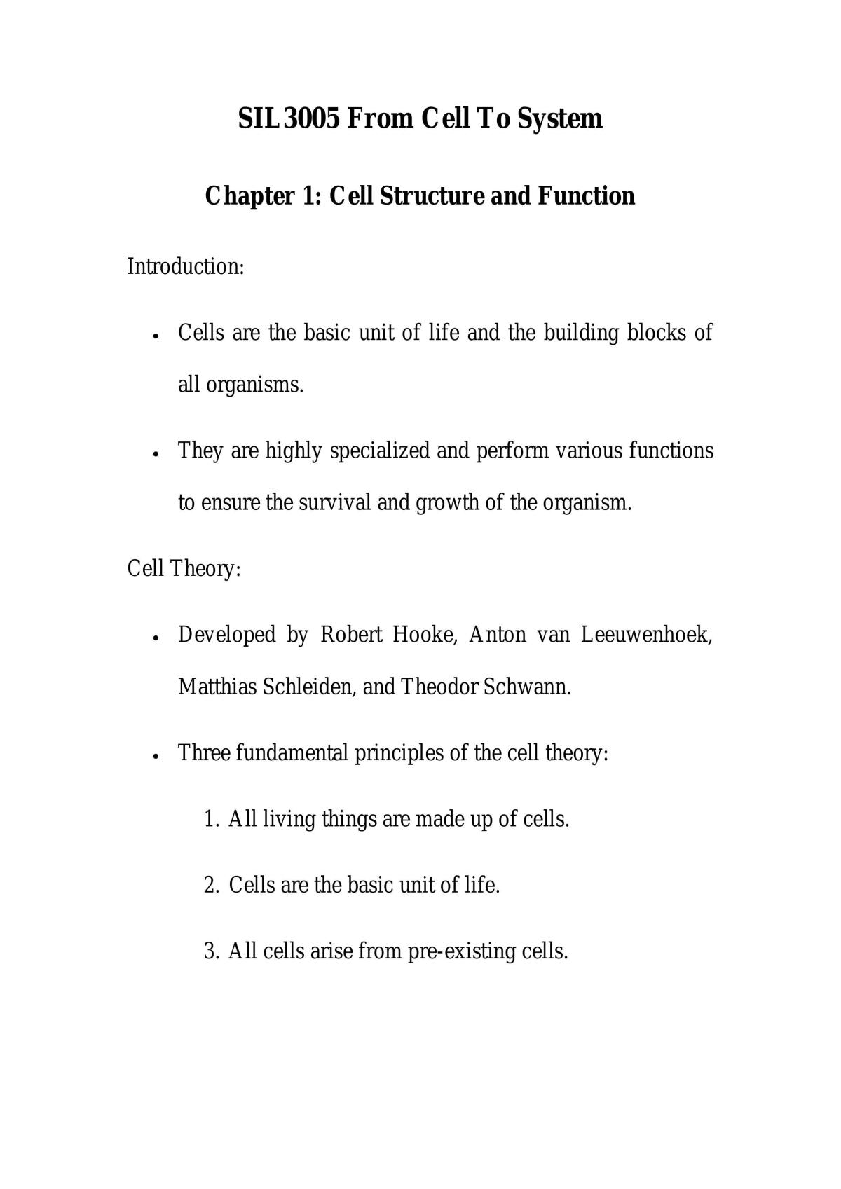 From Cell to System Notes | SIL3005 - From Cell To System - UM | Thinkswap
