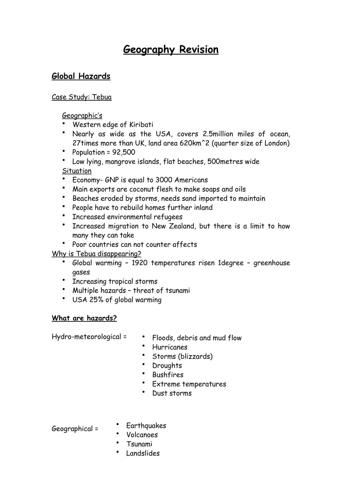 Global Hazards | Geography - AS Level A Levels Edexcel | Thinkswap