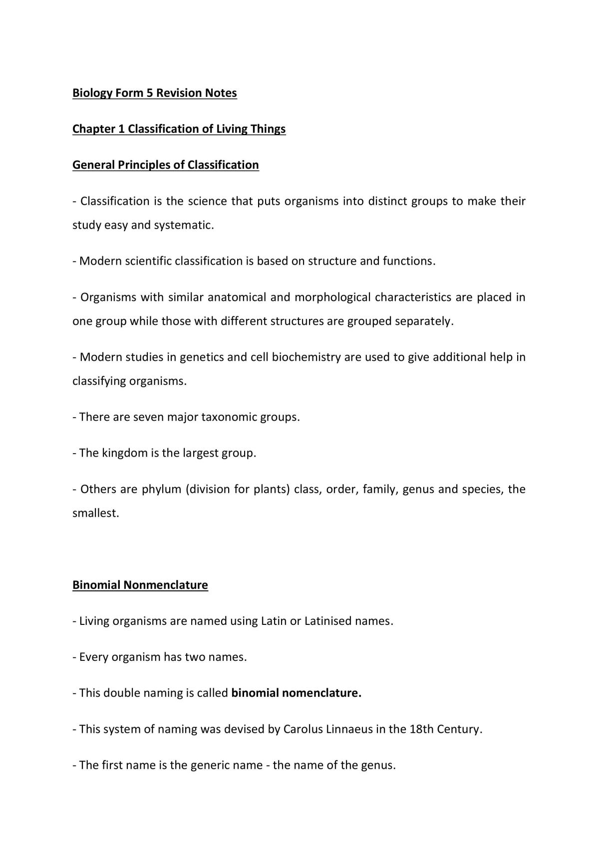 Biology Form 5 Revision Notes | Biology - Form 5 SPM | Thinkswap