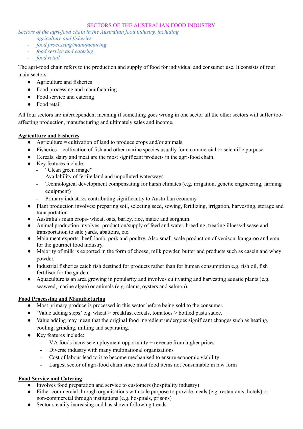 Sectors of the AFI complete study notes | Food Technology - Year 12 HSC ...
