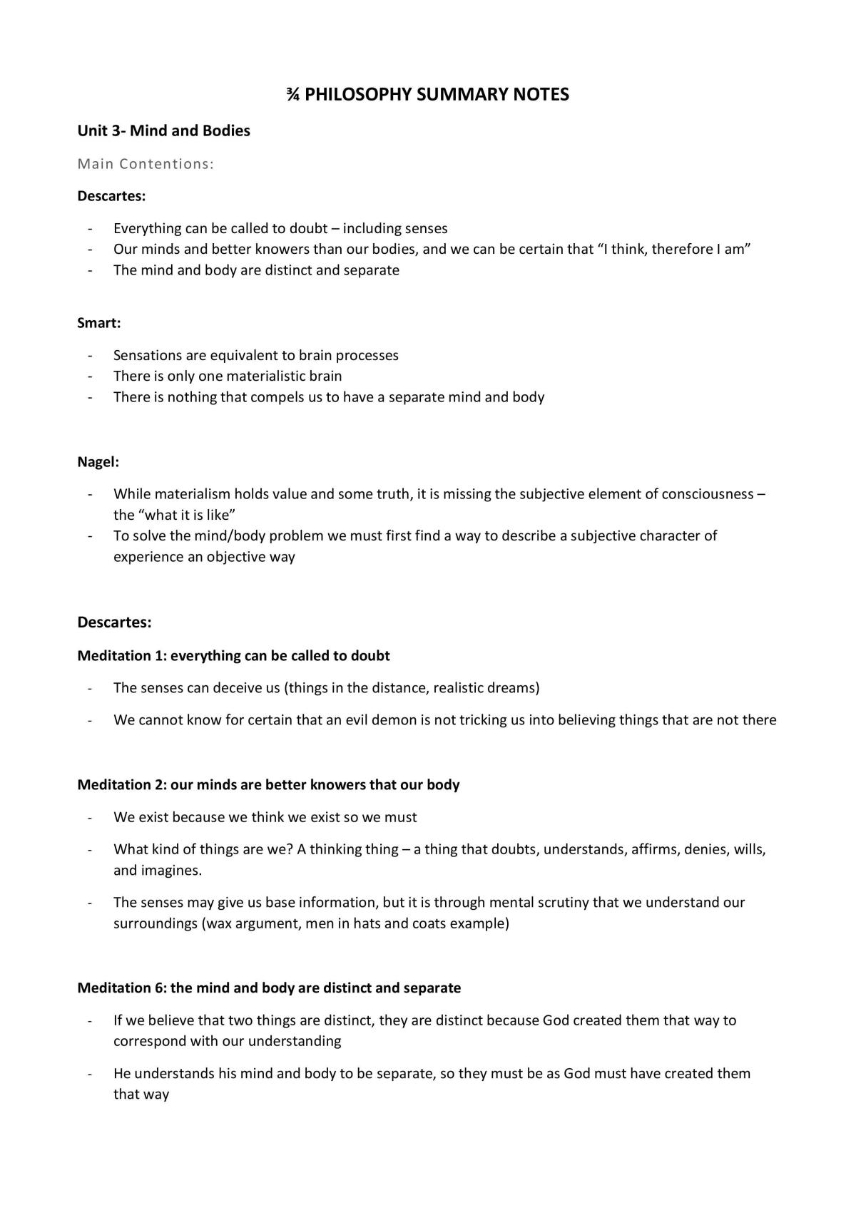 Philosophy unit 3/4 summary notes | Philosophy - Year 12 VCE | Thinkswap