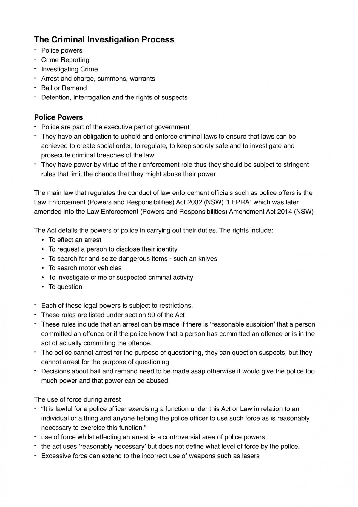 The Criminal Investigation Process | Legal Studies - Year 12 HSC ...