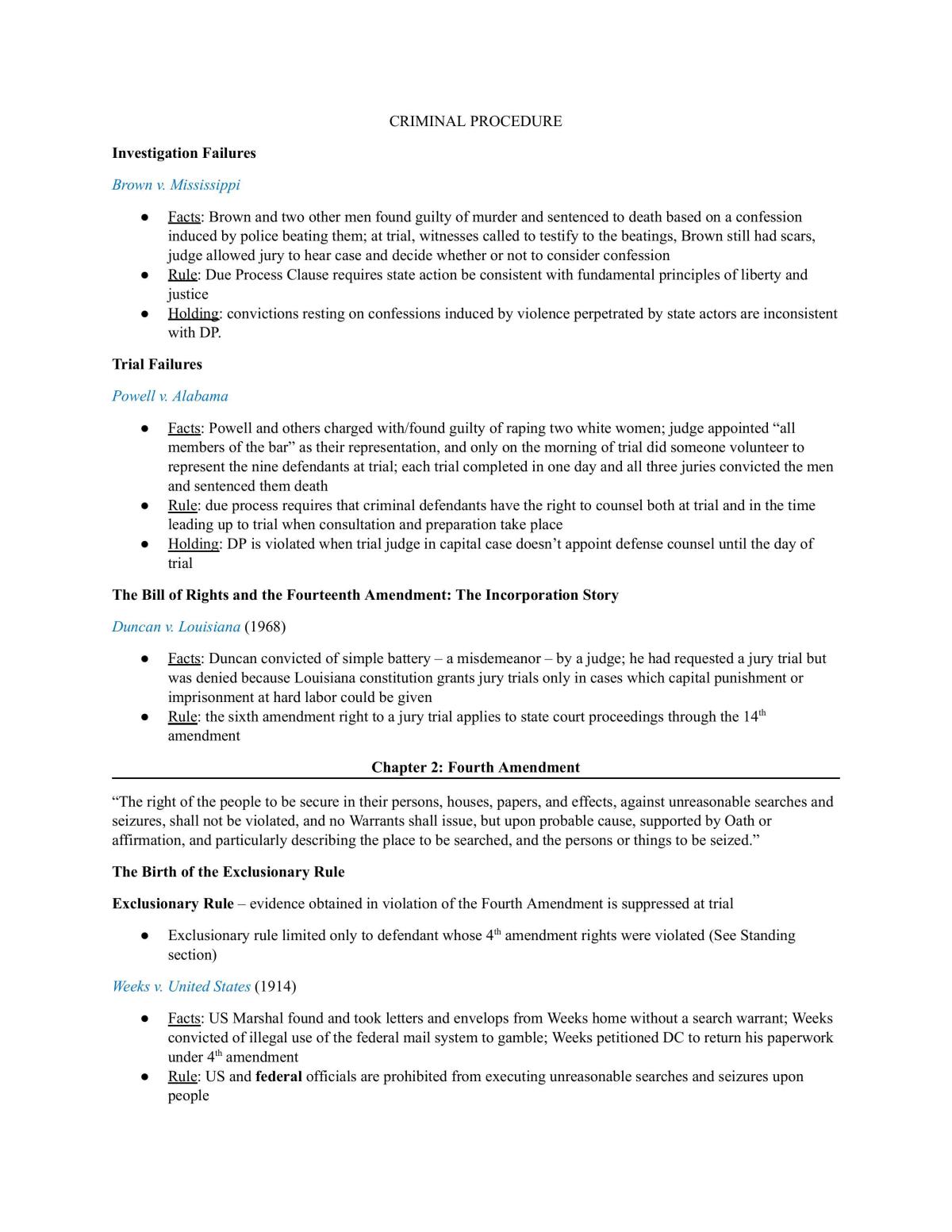 Criminal Procedure Case Summaries | LAW 604 - Criminal Procedure - ASU ...