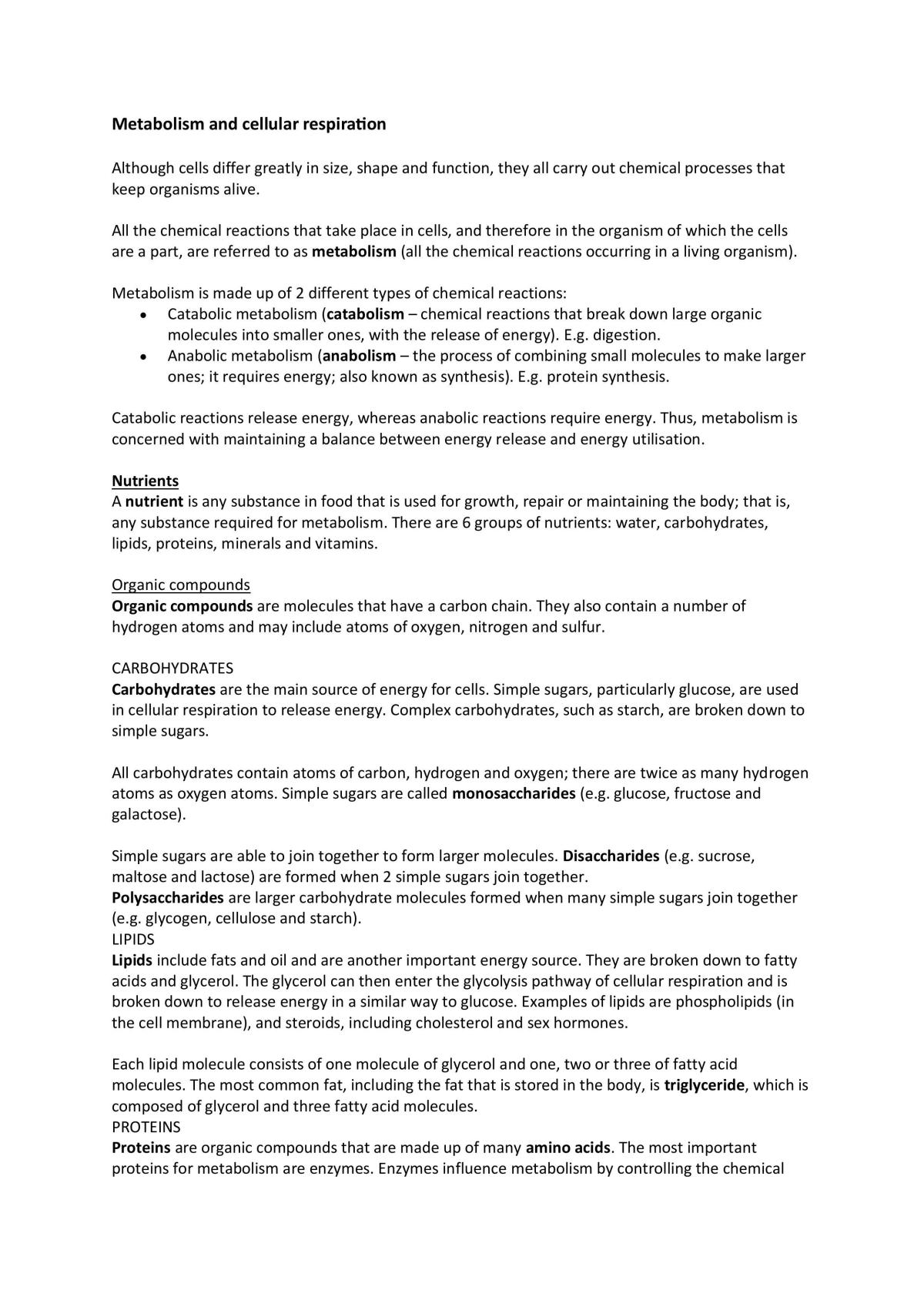 Metabolism, cellular respiration and DNA | Human Biology - Year 11 WACE ...