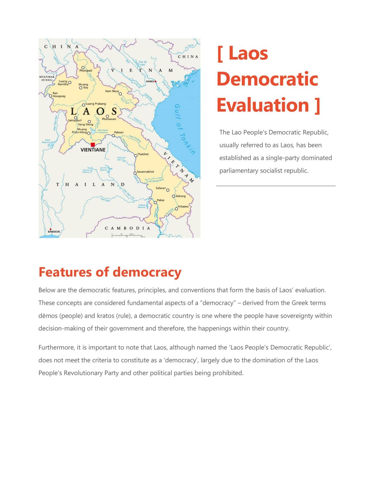 Laos Democratic Evaluation | Politics and Law - Year 11 WACE | Thinkswap