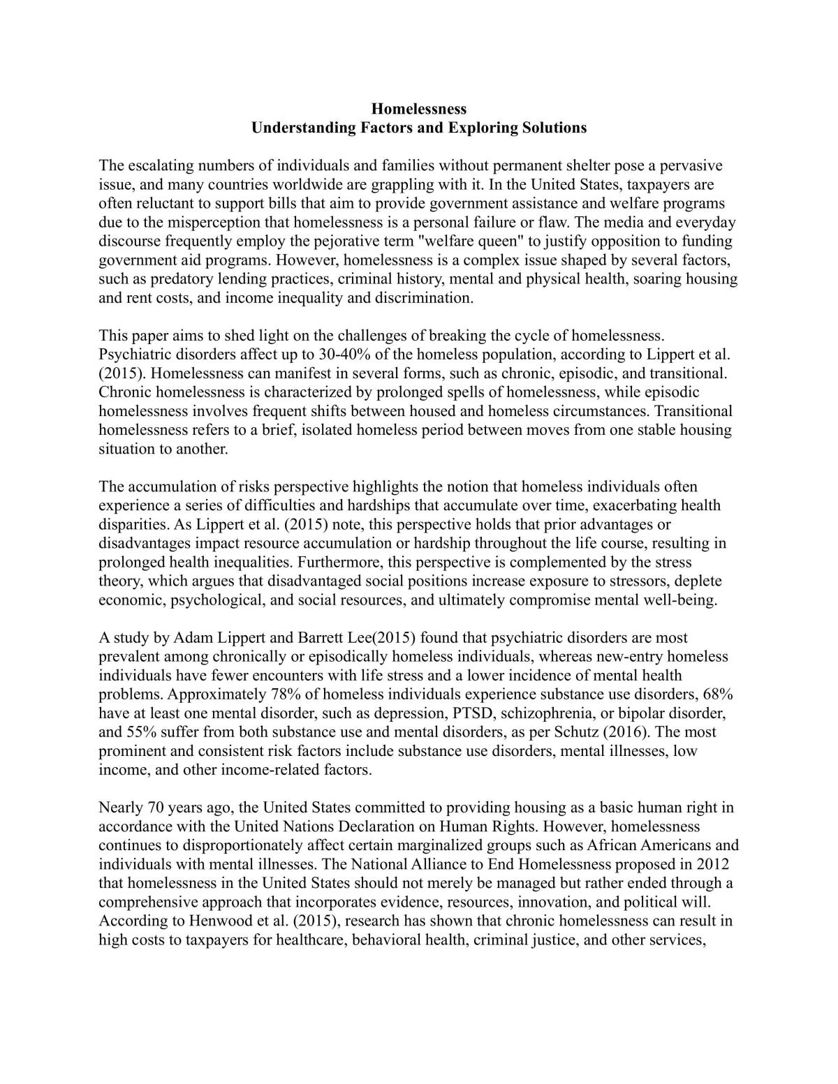 Homelessness Understanding Factors and Exploring Solutions | PSY220H1 ...