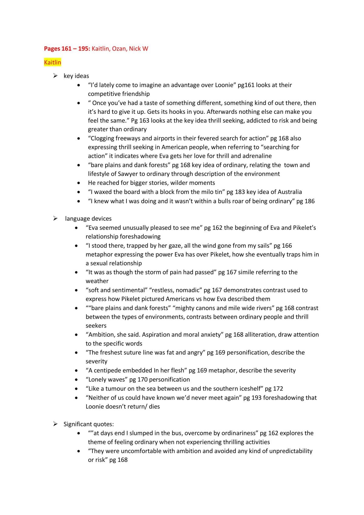 Reading Task Notes; Breath Book | English - Year 12 SACE | Thinkswap