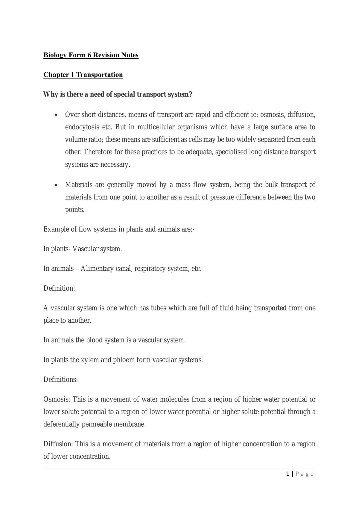 Biology Form 6 Revision Notes | Biology - STPM | Thinkswap