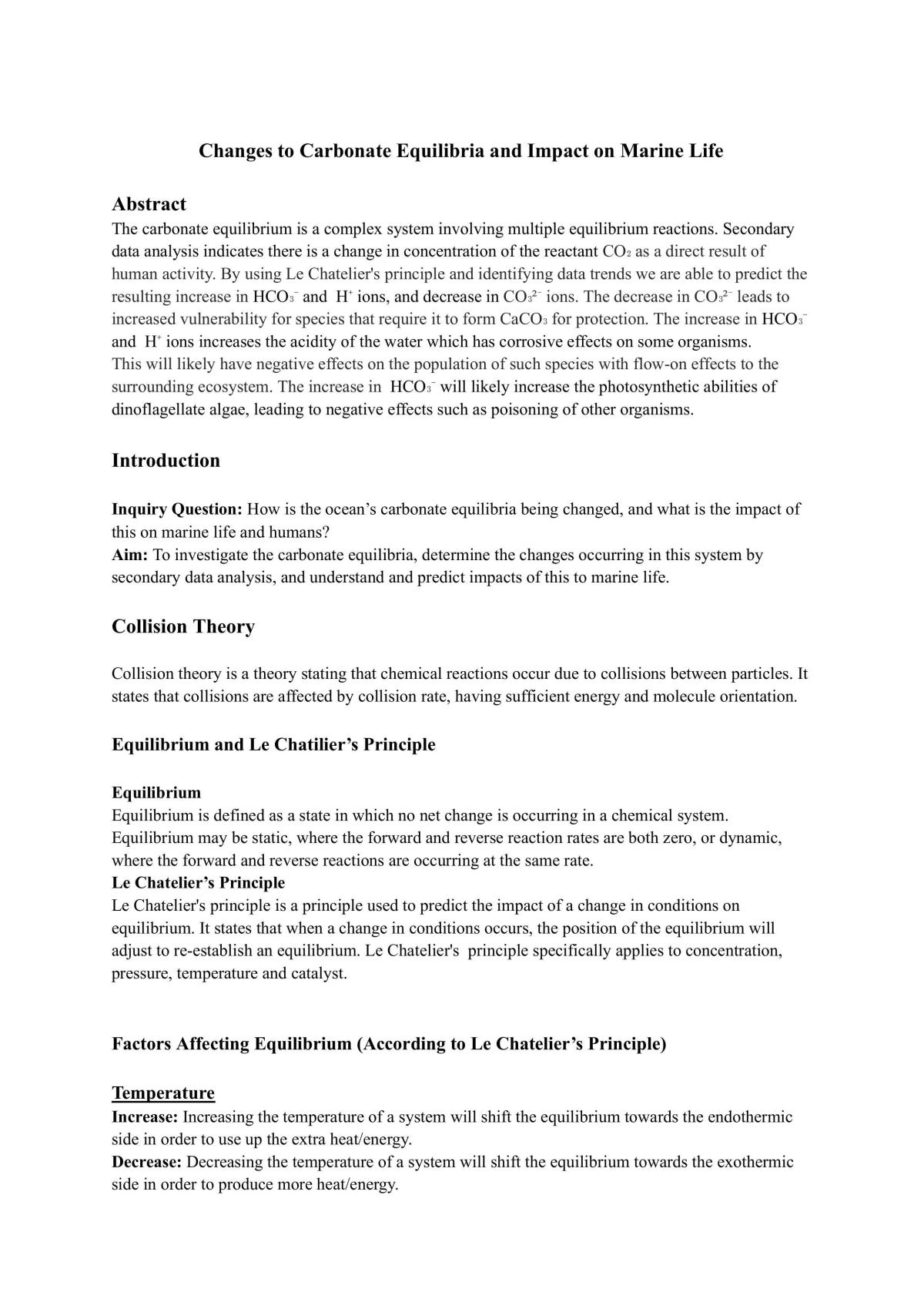 Equilibrium Depth Study- Ocean Carbonate Equilibrium | Chemistry - Year ...