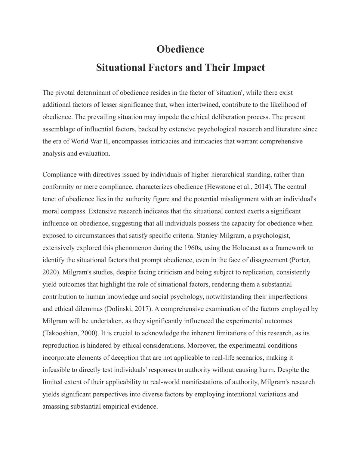 Obedience Situational Factors and Their Impact | PSYC2095 - Social ...