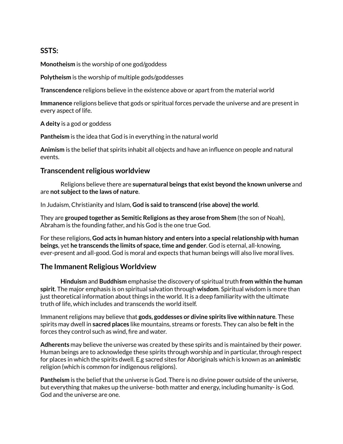 Preliminary study notes | Studies of Religion I - Year 11 HSC | Thinkswap