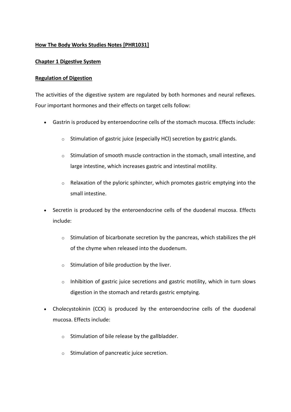 How the body Works Studies Notes | PHR1031 - How The Body Works ...