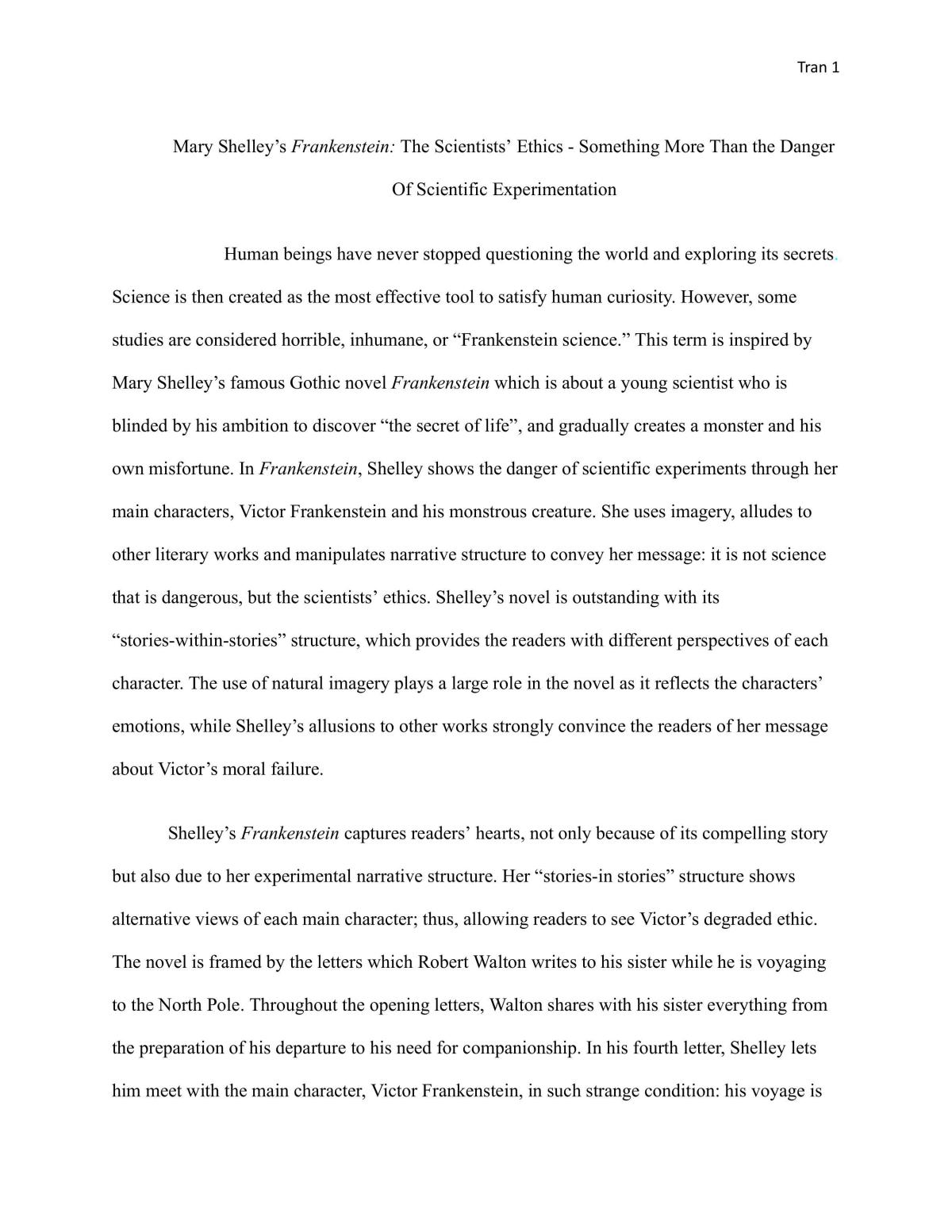English - Final Essay - Frankenstein book review | English (University ...