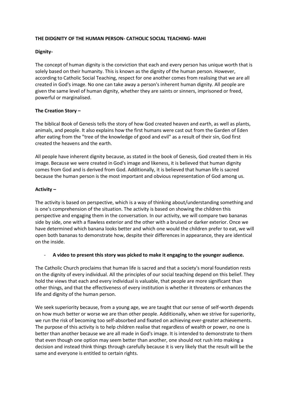 The Dignity of the human person | Religion Studies - Year 11 NTCE ...