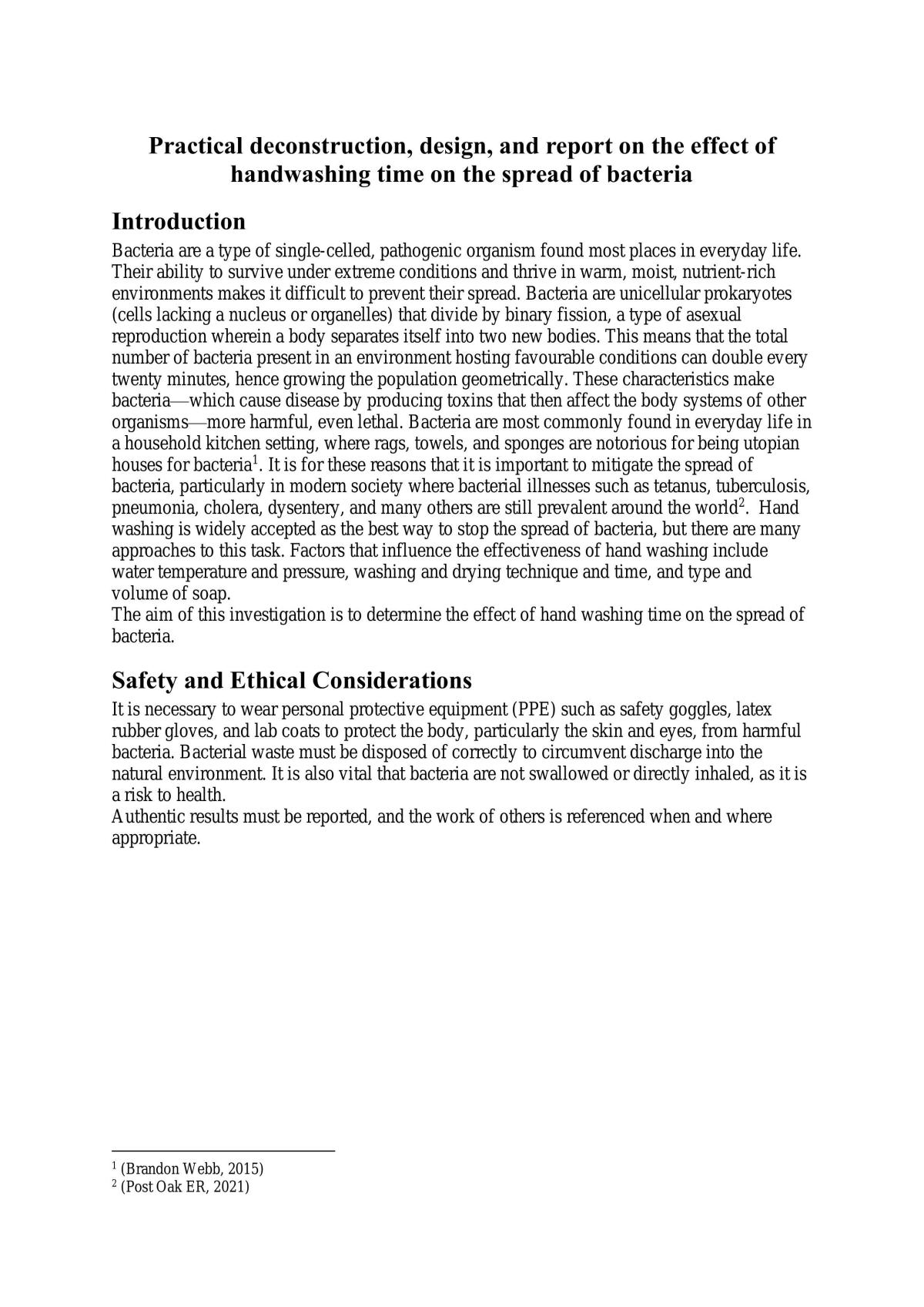 Handwashing Design and Practical Report | Biology - Year 11 SACE ...