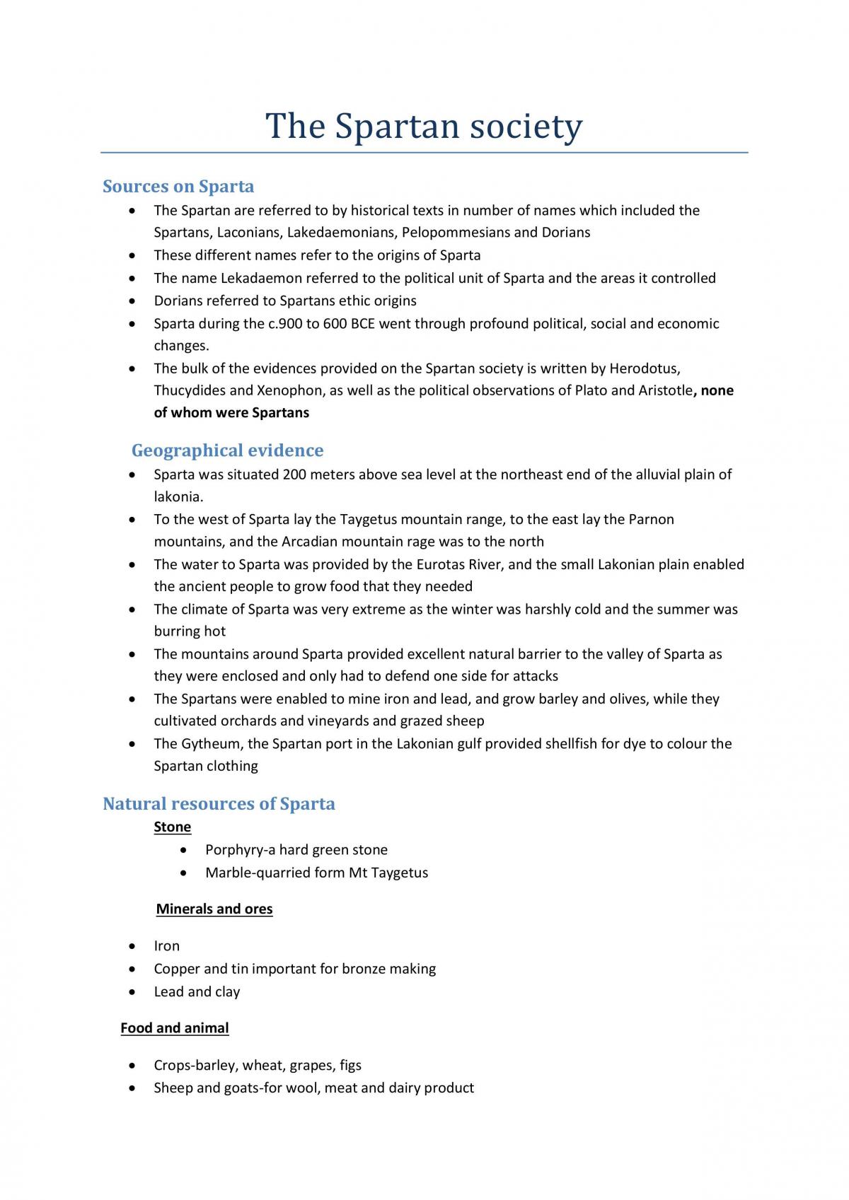 Sparta Topic Full Notes | Ancient History - Year 12 HSC | Thinkswap