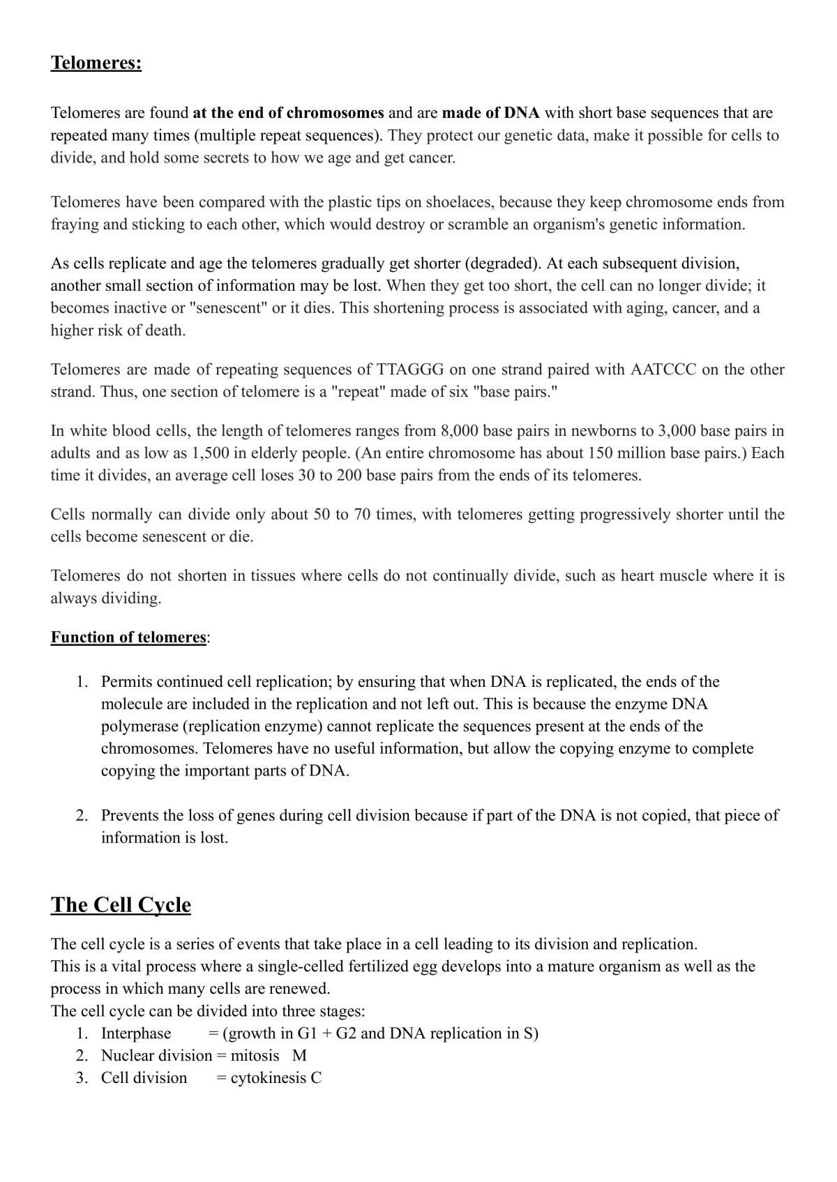 Notes on the Mitiotic Cell Cycle (mitosis) | Biology - Level 2 NCEA ...